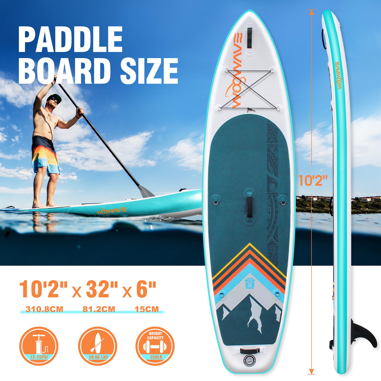Snapklik.com : WOOWAVE Inflatable Stand Up Paddle Board 102"X32"X6 ...