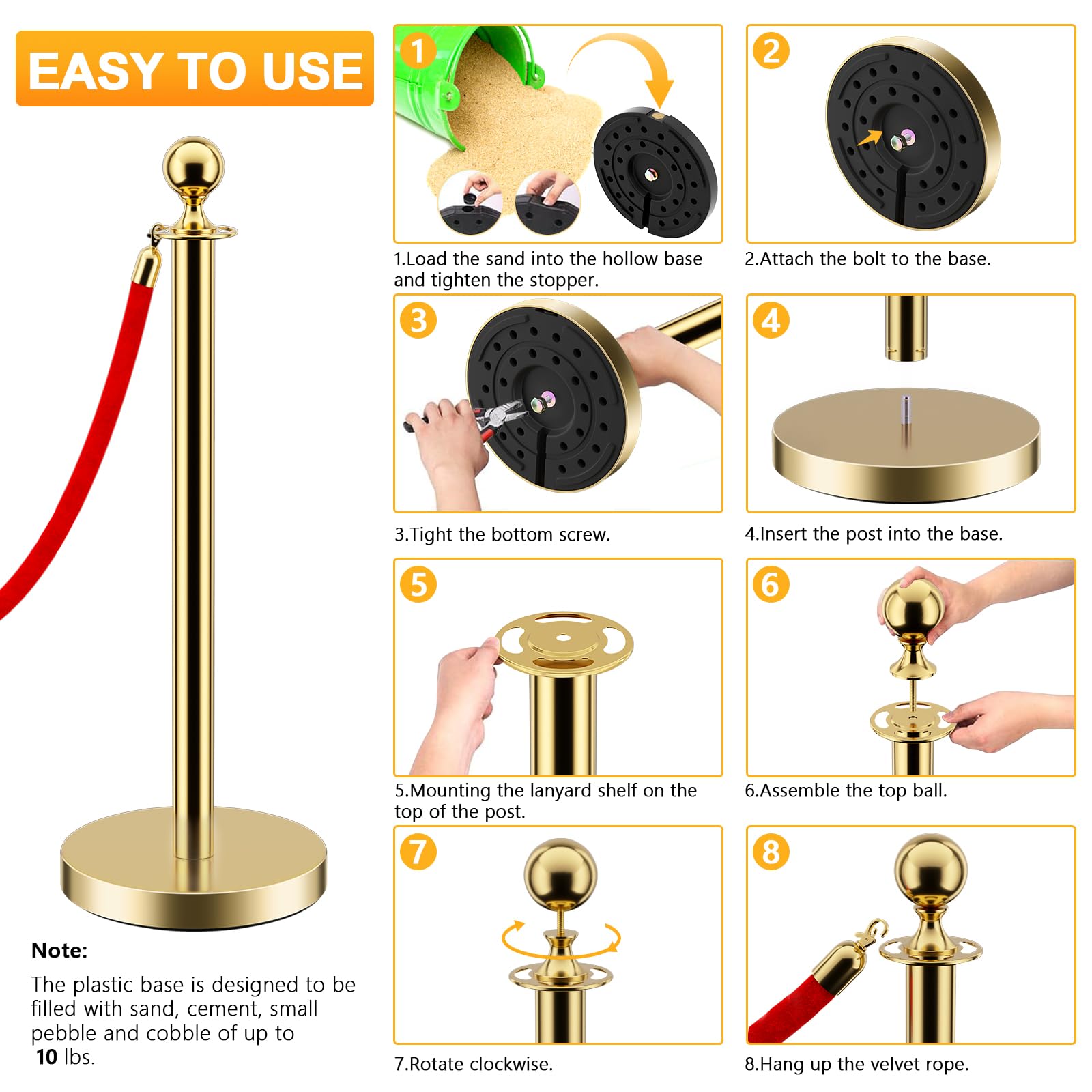 Snapklik.com : LOVMOR 12Pcs Gold Stanchion Posts Queue