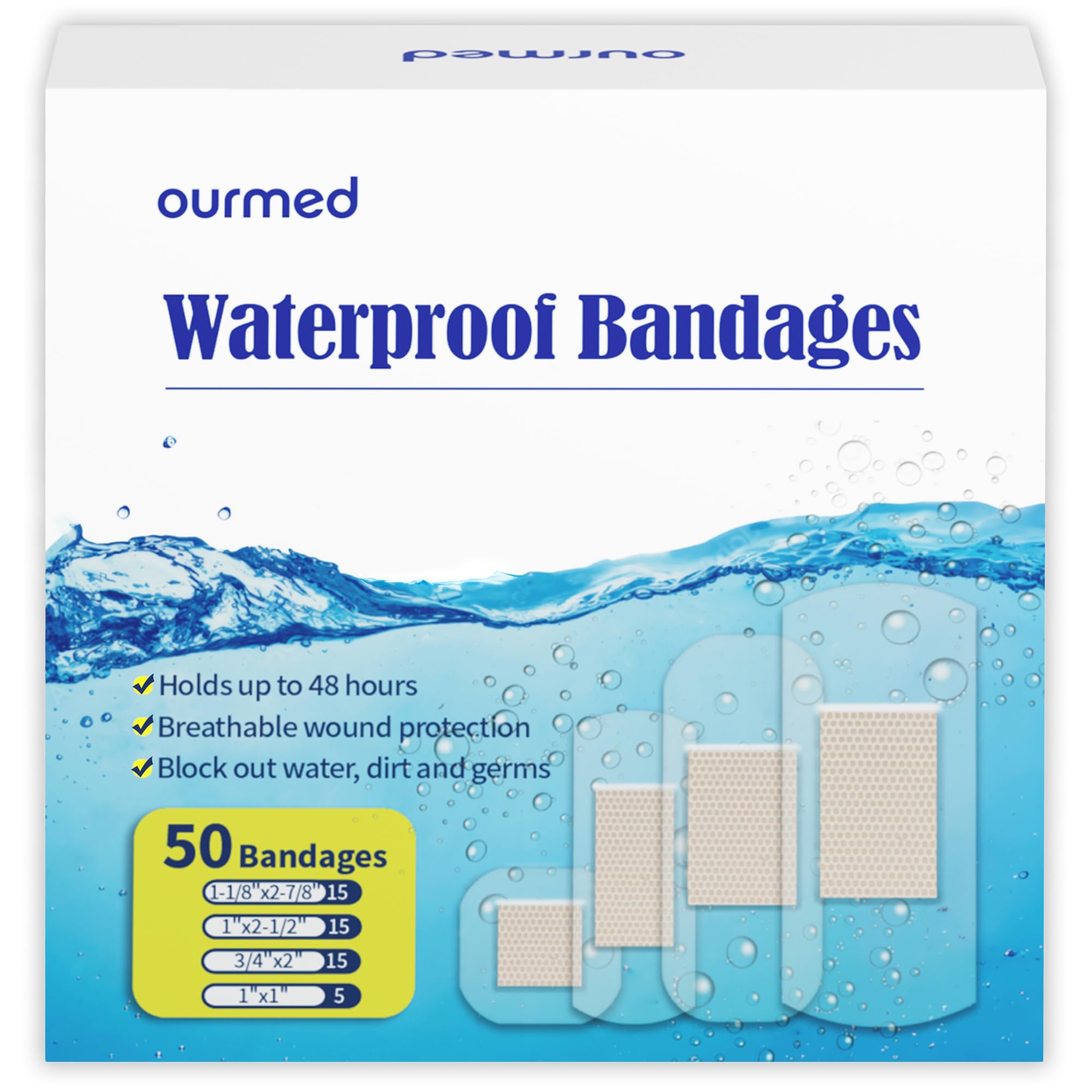Ourmed Waterproof Plasters - Holds up to 48 Hours, Clear Adhesive ...