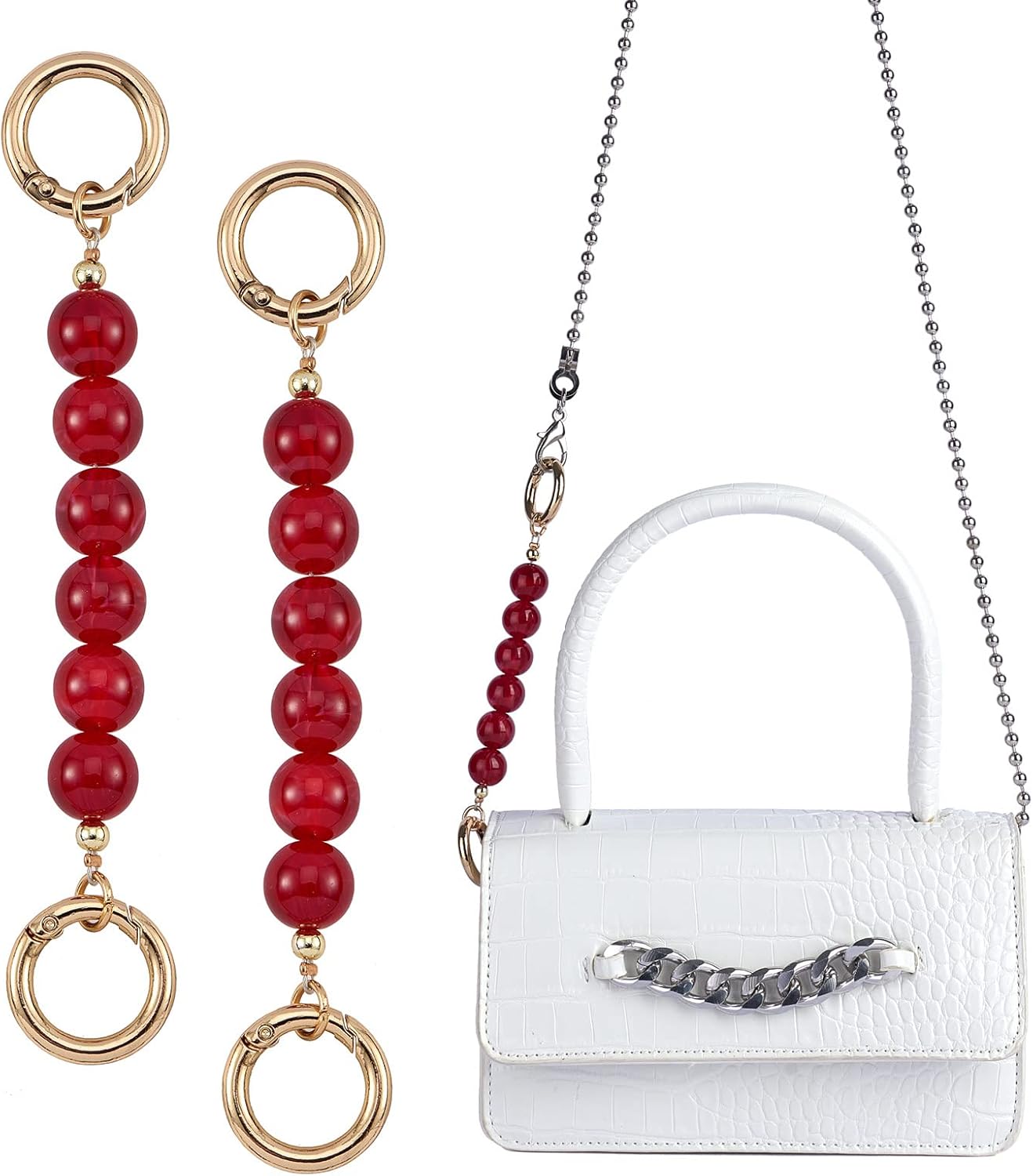 Amazon.com: WEWAYSMILE 2 Pieces Purse Chain Strap Dark Red Beads Purse ...