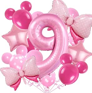 Amazon.com: 9th Birthday Decorations - 20PCS Number Balloons, Pink Bow ...