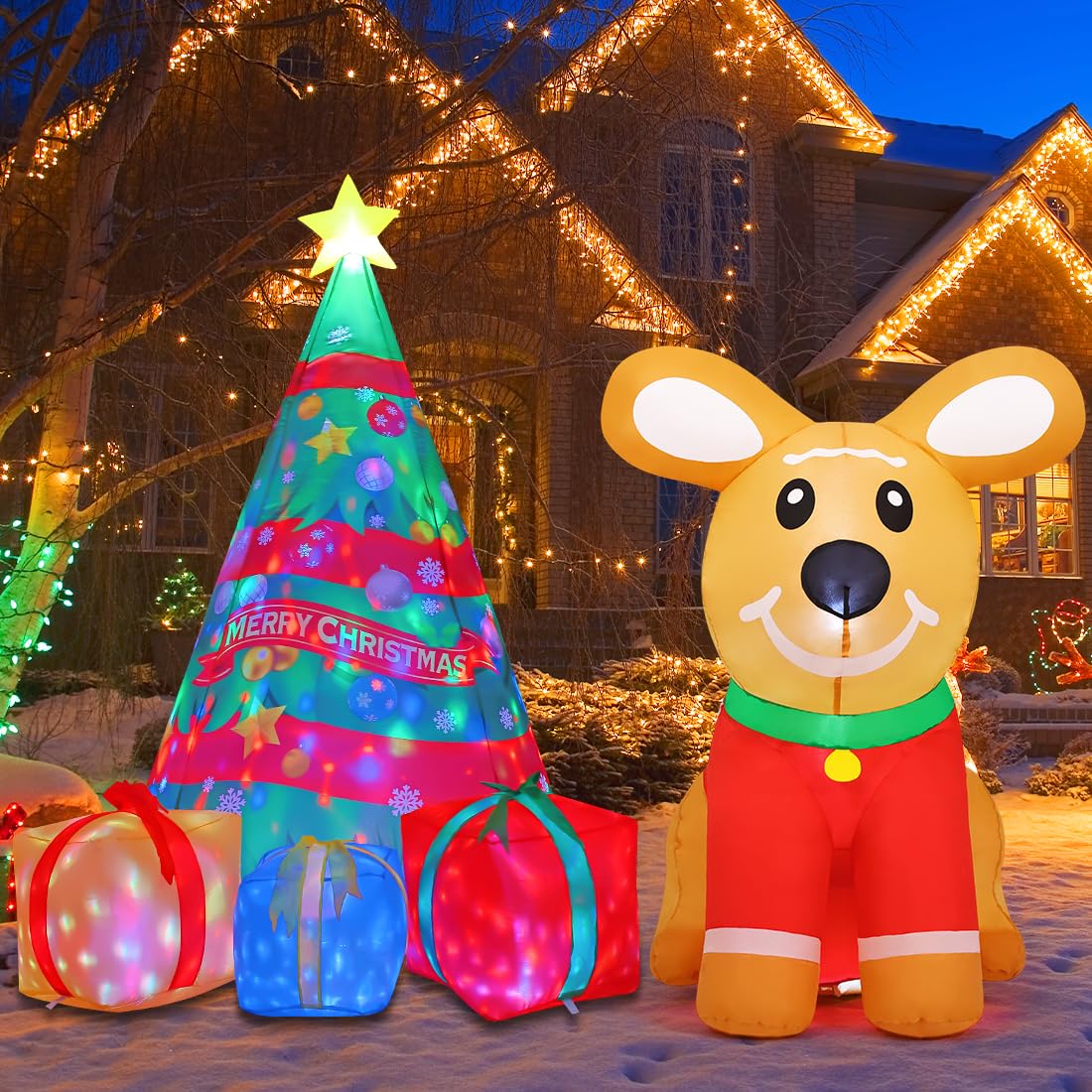 Amazon.com: COMIN 7 FT Christmas Inflatables Tree+ 5FT Gingerbread Dog ...