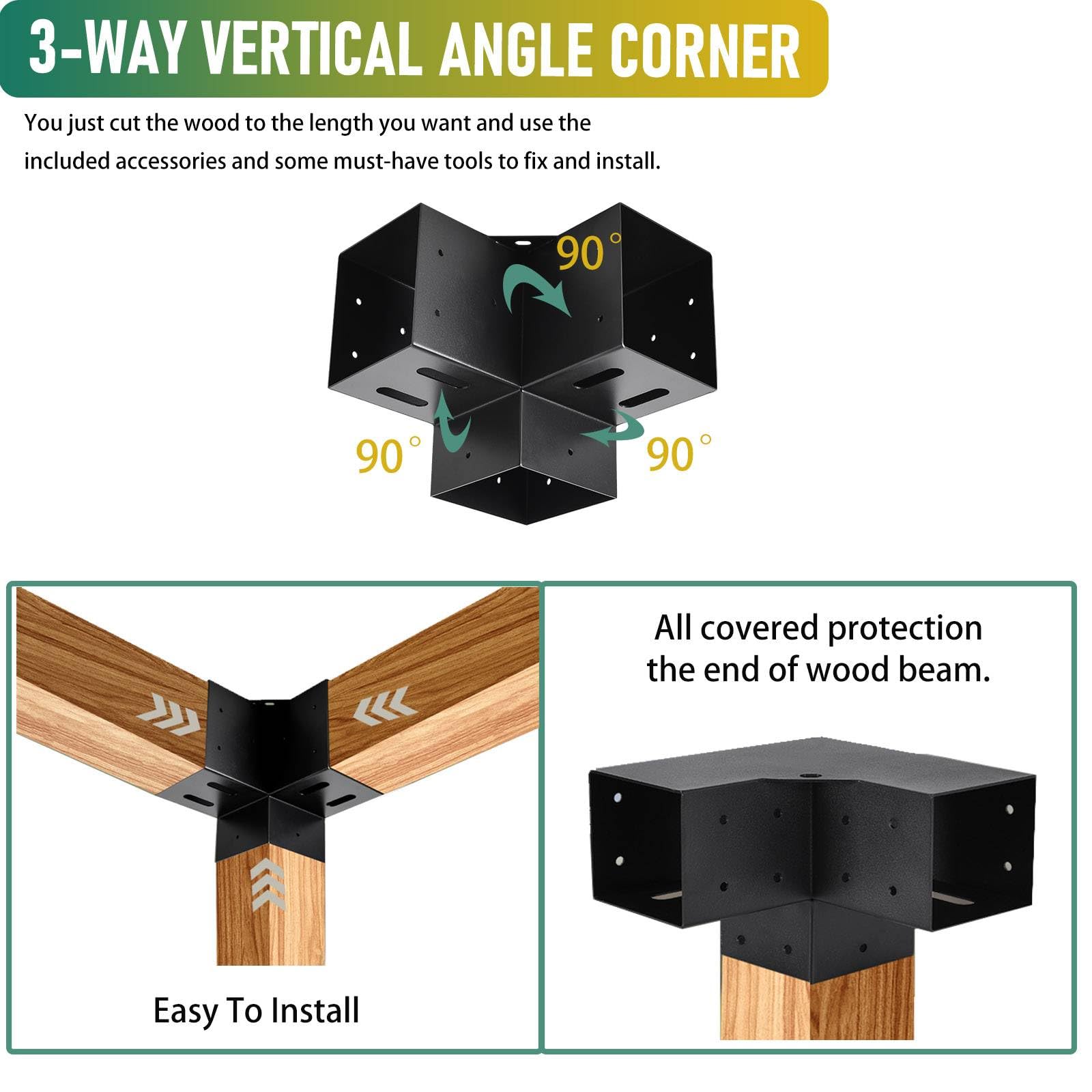 Snapklik.com : YVHFWOY 4x4 3-Way Pergola Brackets, 90 Right Angle ...