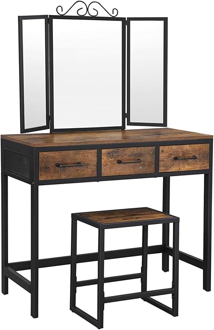 Amazon.com: VASAGLE Vanity Table Set, Dressing Table with Stool, Tri ...