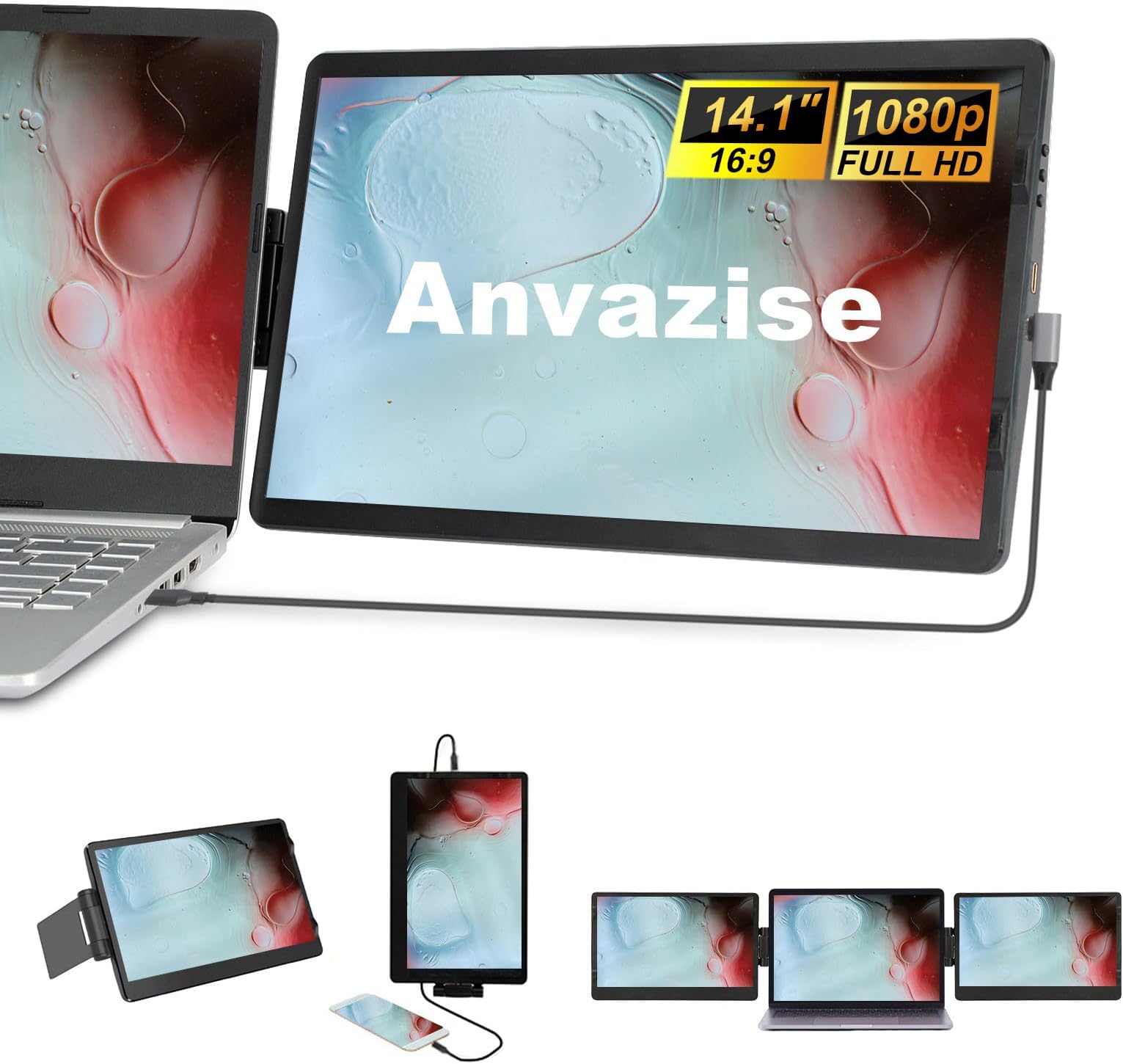 Laptop Screen Extender, 14" IPS Triple Monitor for Laptop Extension ...