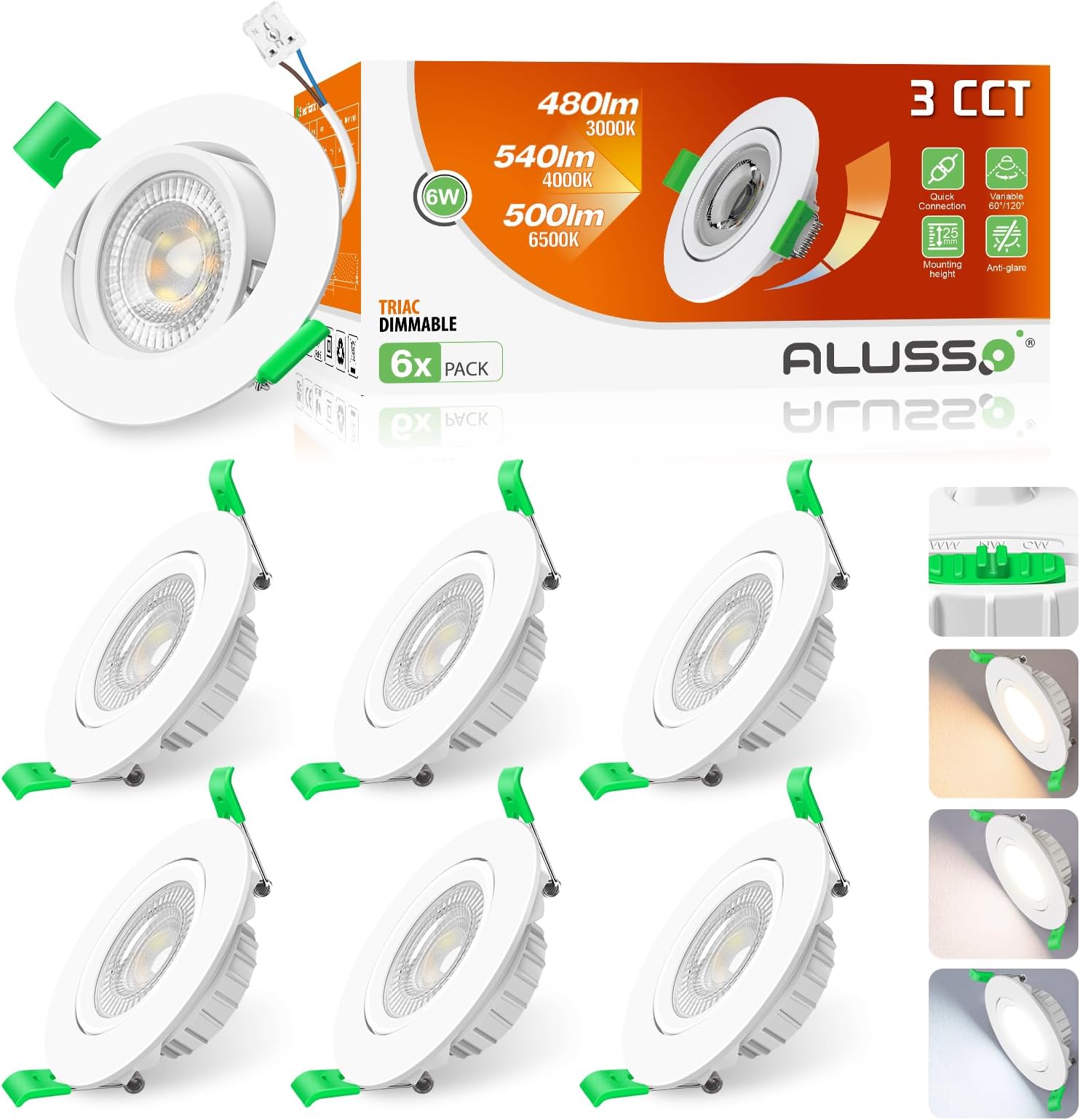ALUSSO LIGHTING Tilt LED Downlights for Ceiling, 6W 540lm Ø75mm Ultra ...