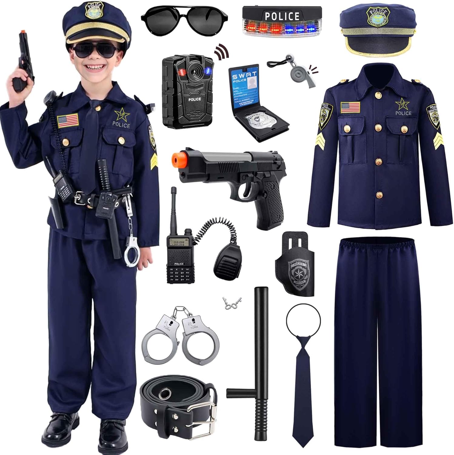 Amazon.com: Watlie Police Officer Costume for Kids - Police Uniform ...