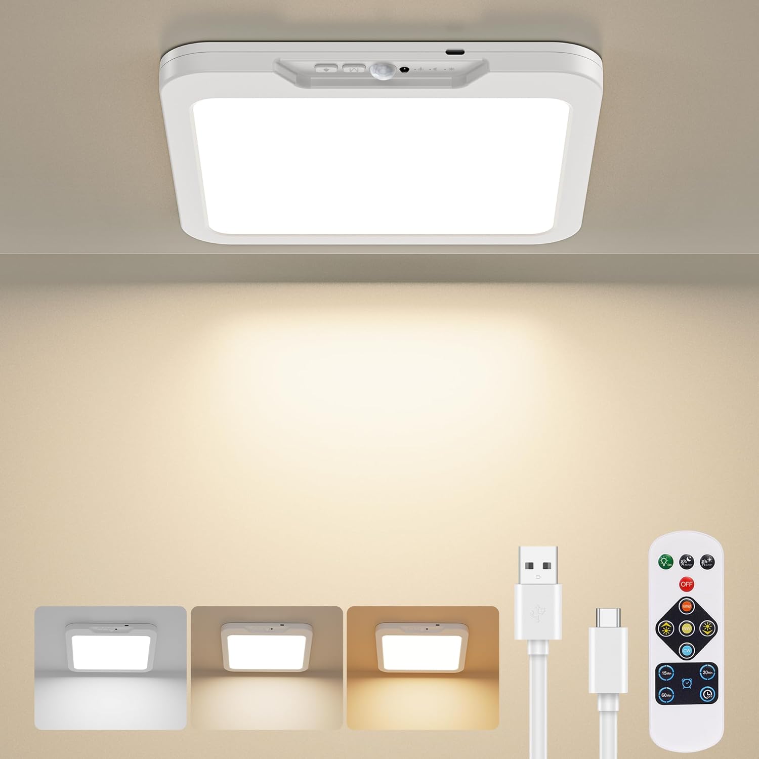 Fussion Rechargeable Ceiling Light with Remote, Battery Operated Closet ...