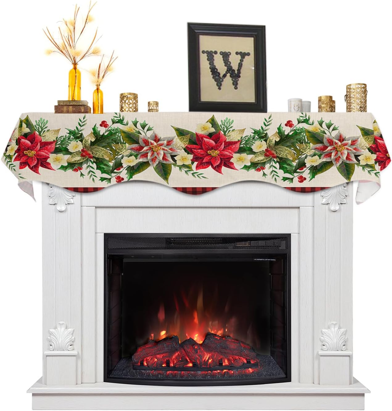 Amazon.com: Christmas Fireplace Mantel Scarf Cover, Mantel Shelf Top ...