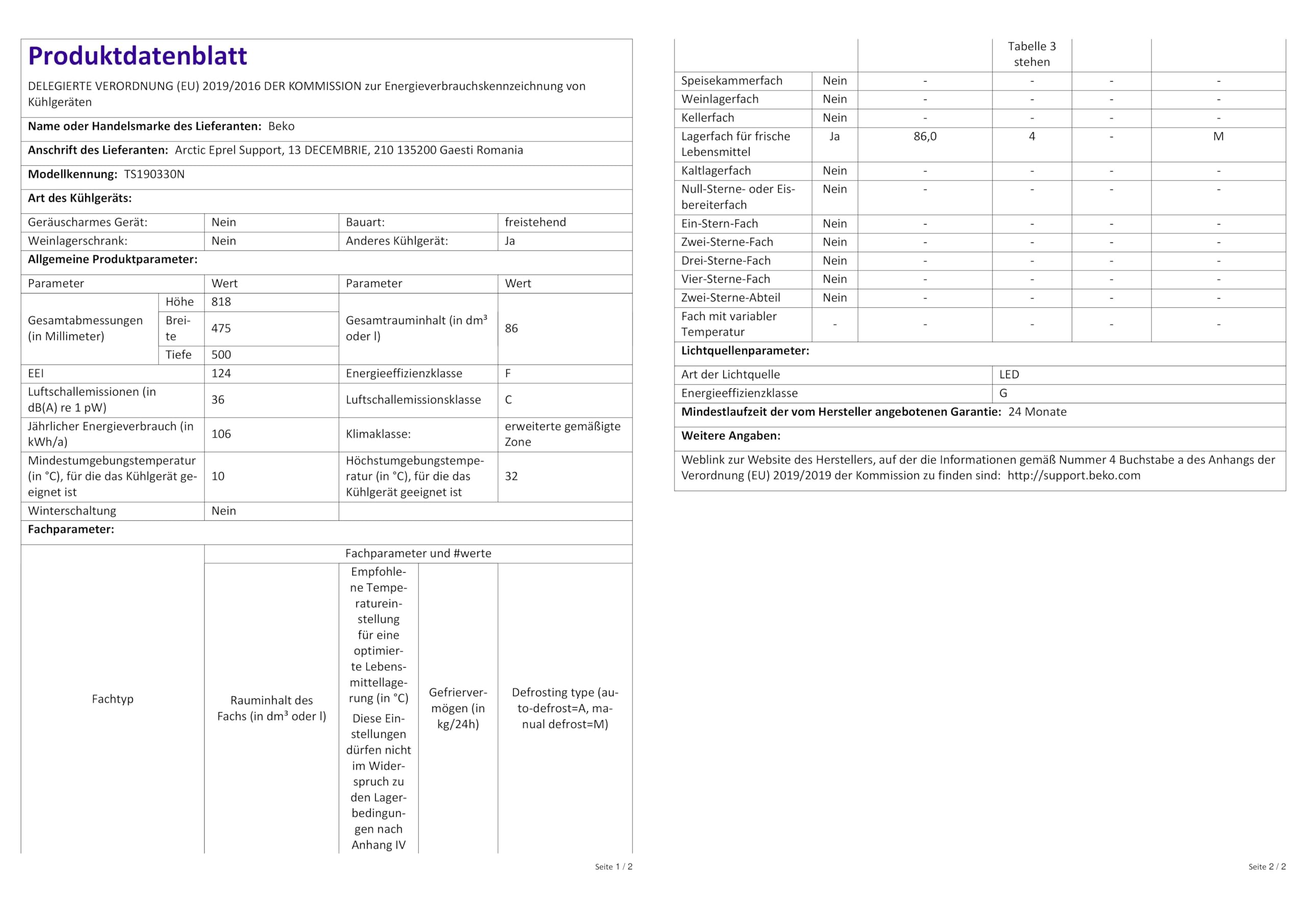 Beko TS190330N Tabletop Fridge with Freezer Top/Undermountable / 38 dB ...