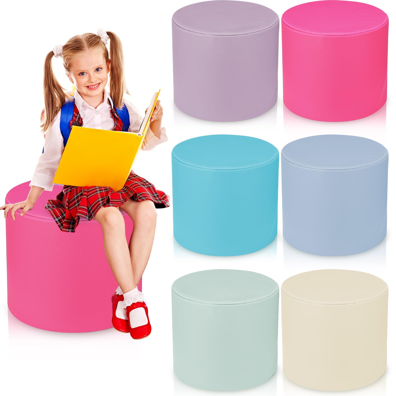 Wesiti 6 Pcs Flexible Seating for Kids 12" Classroom Round Foam Ottoman ...