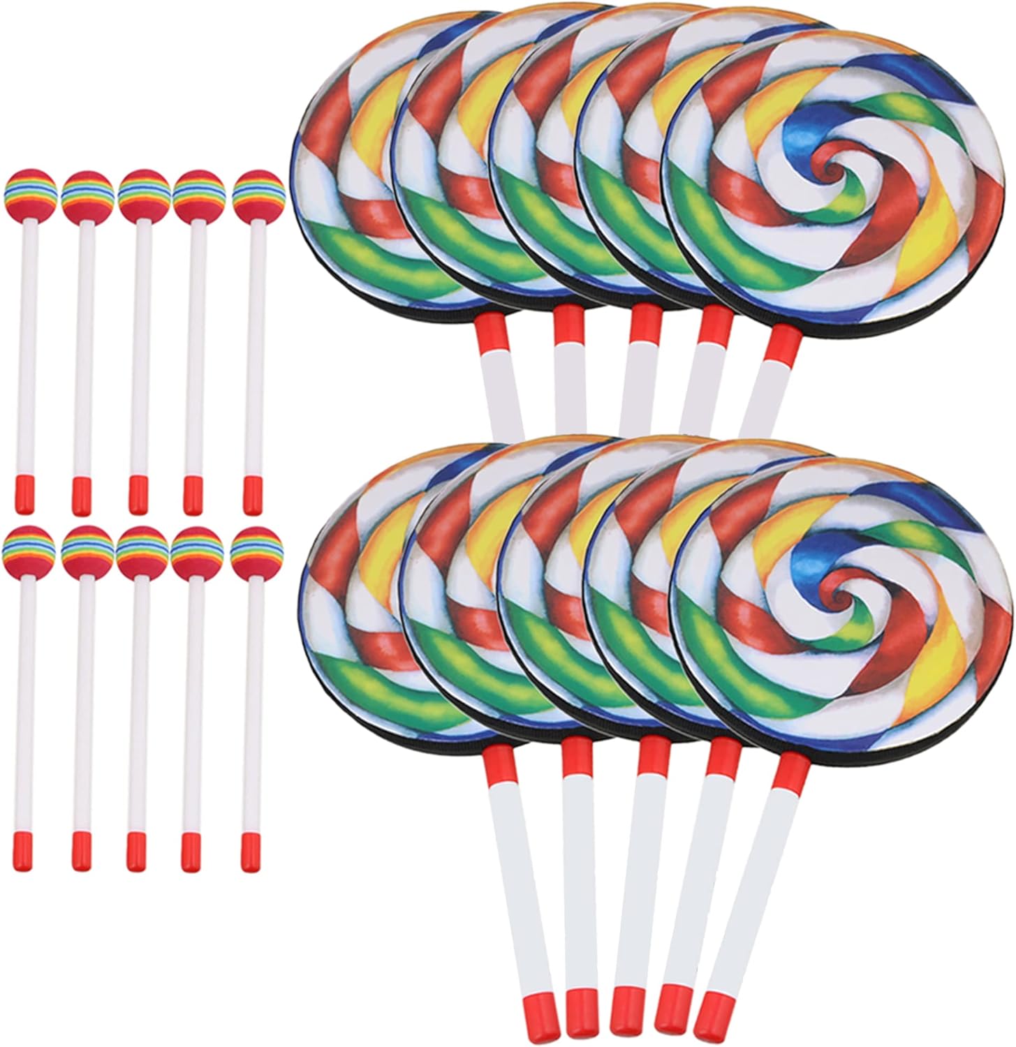 Amazon.com: Lovermusic 10PCS Lollipop Shape Drum Hand Drum Musical ...