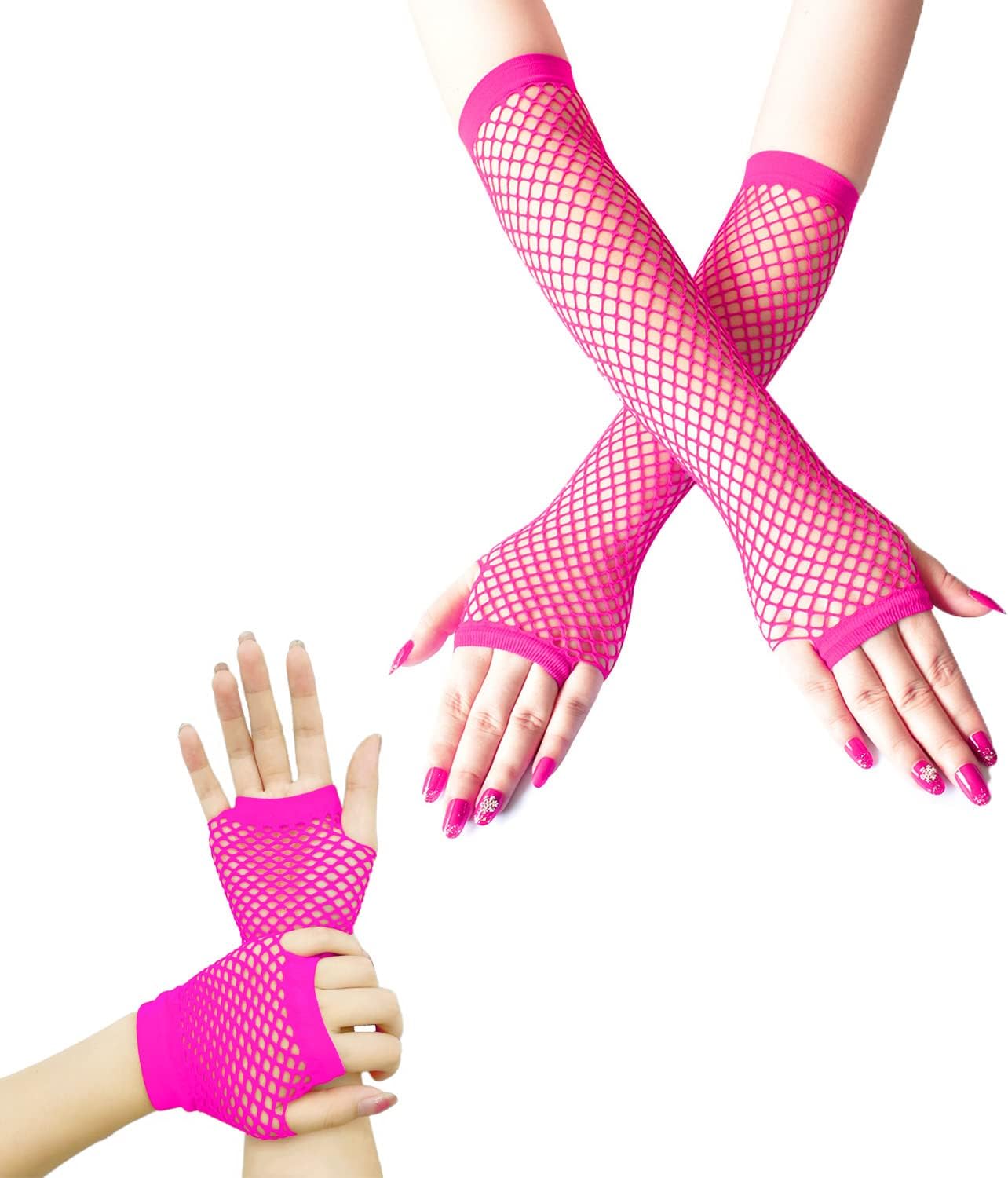 Amazon.com: Chic & Bold Polyester Pink Short Fishnet Gloves (One Size ...