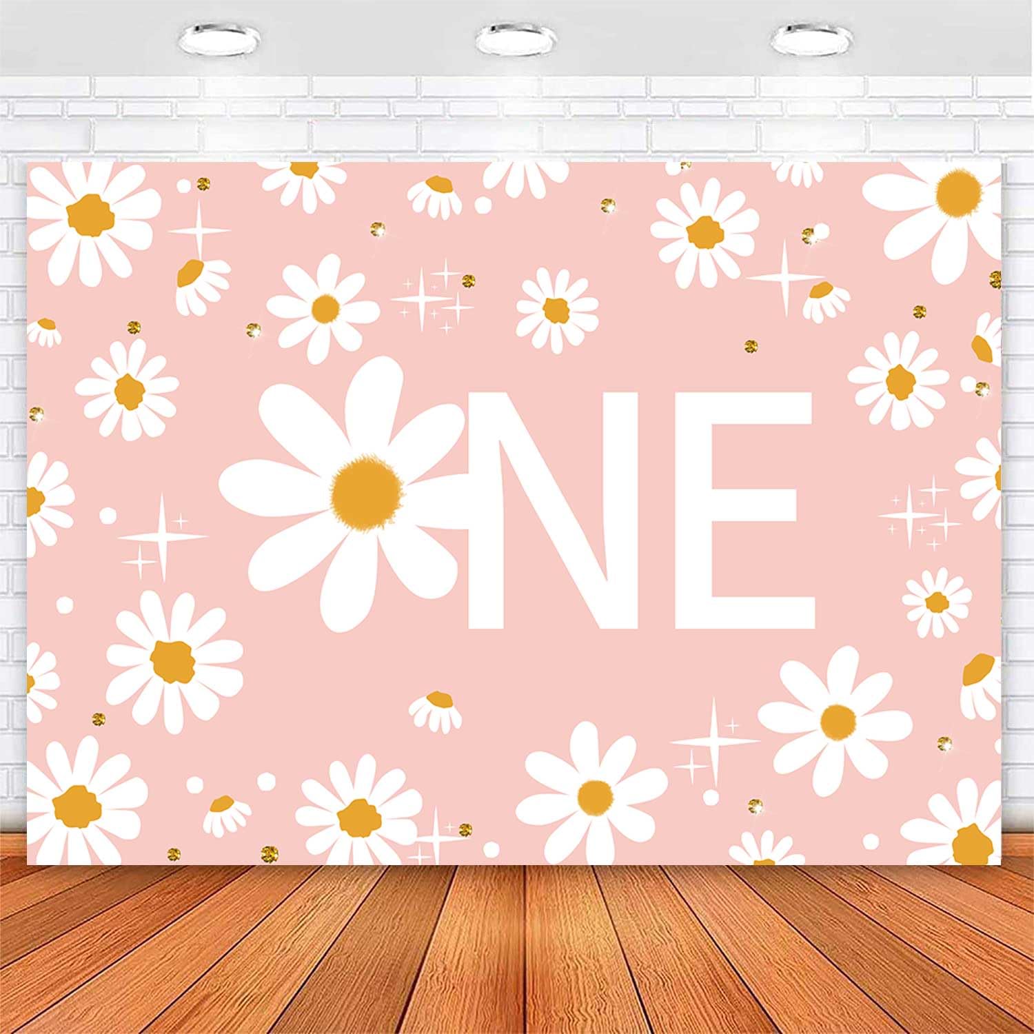 Amazon.com : Ayayiya 7x5ft Retro Daisy First Birthday Backdrop Boho ...