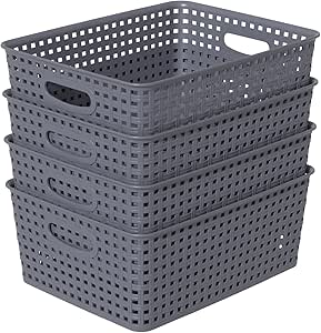 Amazon.com: Neadas 4-Pack Plastic Weave Baskets, Woven Plastic Storage ...