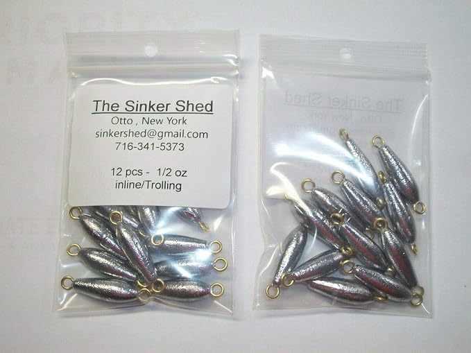 Amazon.com : 1/2 Oz Inline Trolling Sinkers - Lot of 12 Fishing Weights ...