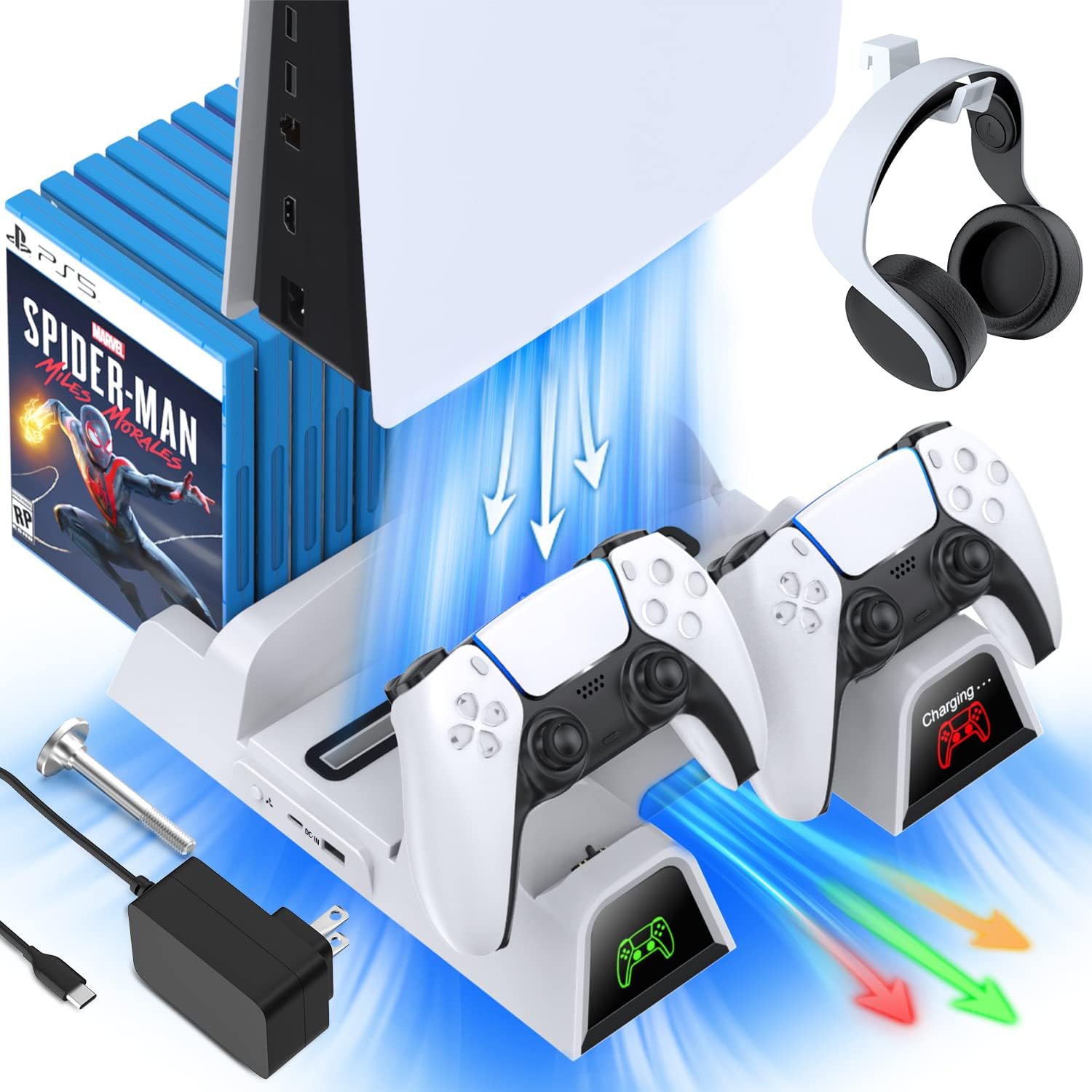OIVO PS5 Stand Suction Cooling Station With AC Adapter PS5 Controller