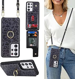 Amazon.com: Lipvina for Samsung Galaxy S21 Ultra Case with Card Holder and Strap for Women ...