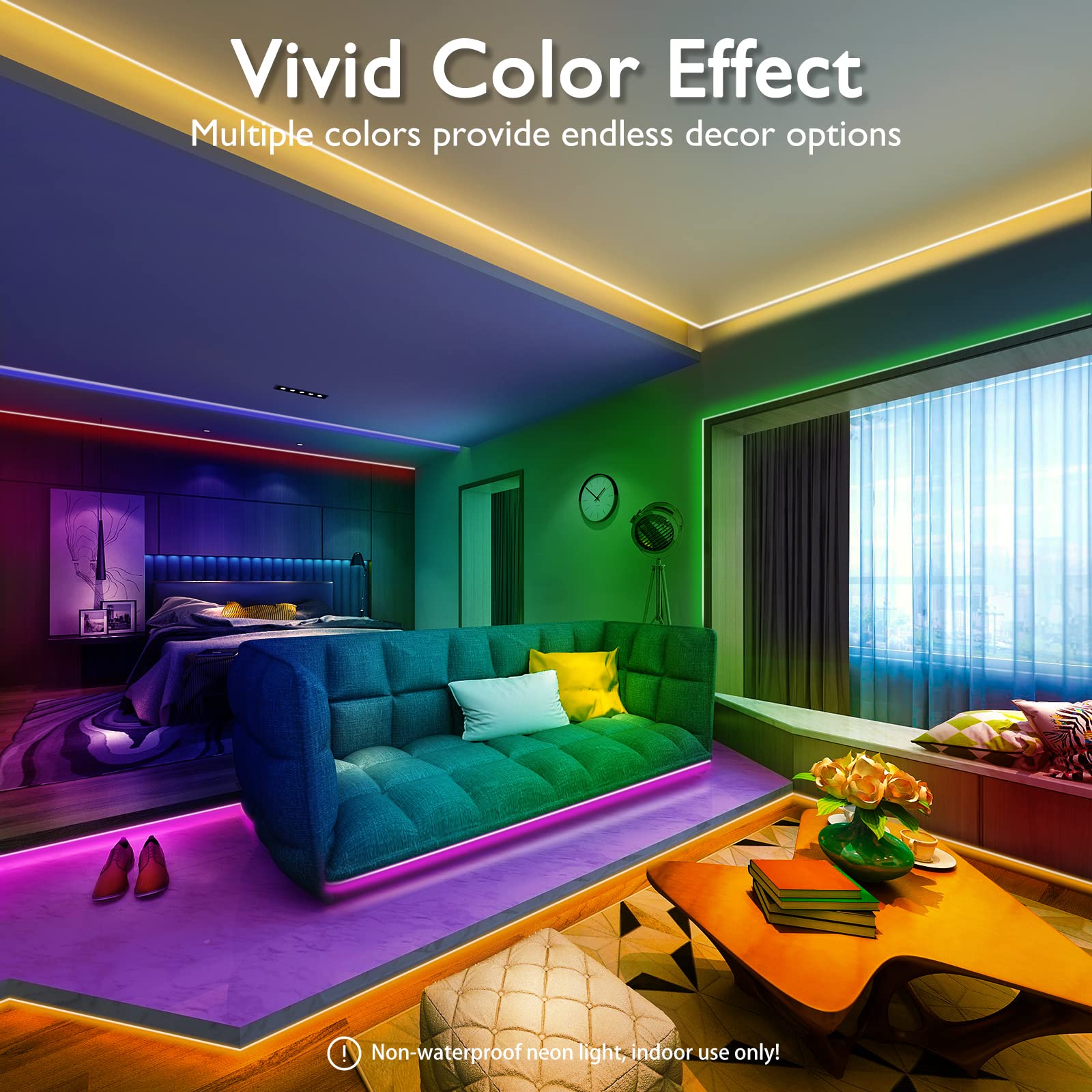 BRILLIHOOD Smart Neon Rope Light, 5M/16.4Ft Music Sync RGB Mini Neon ...