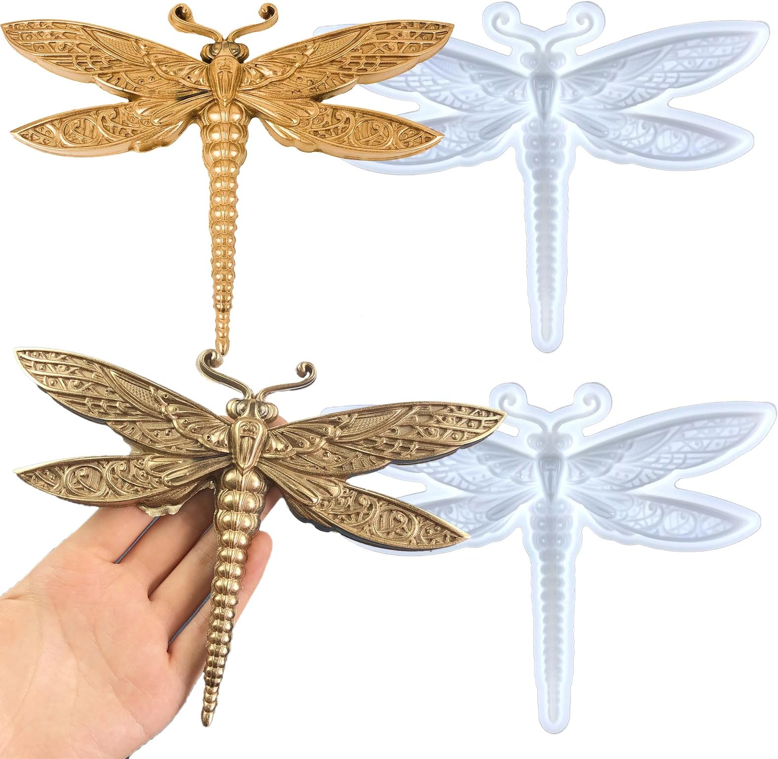 Amazon.com: 2PCS Dragonfly Silicone Mold Large Epoxy Resin Dragonfly Shape Molds 3D Unique ...