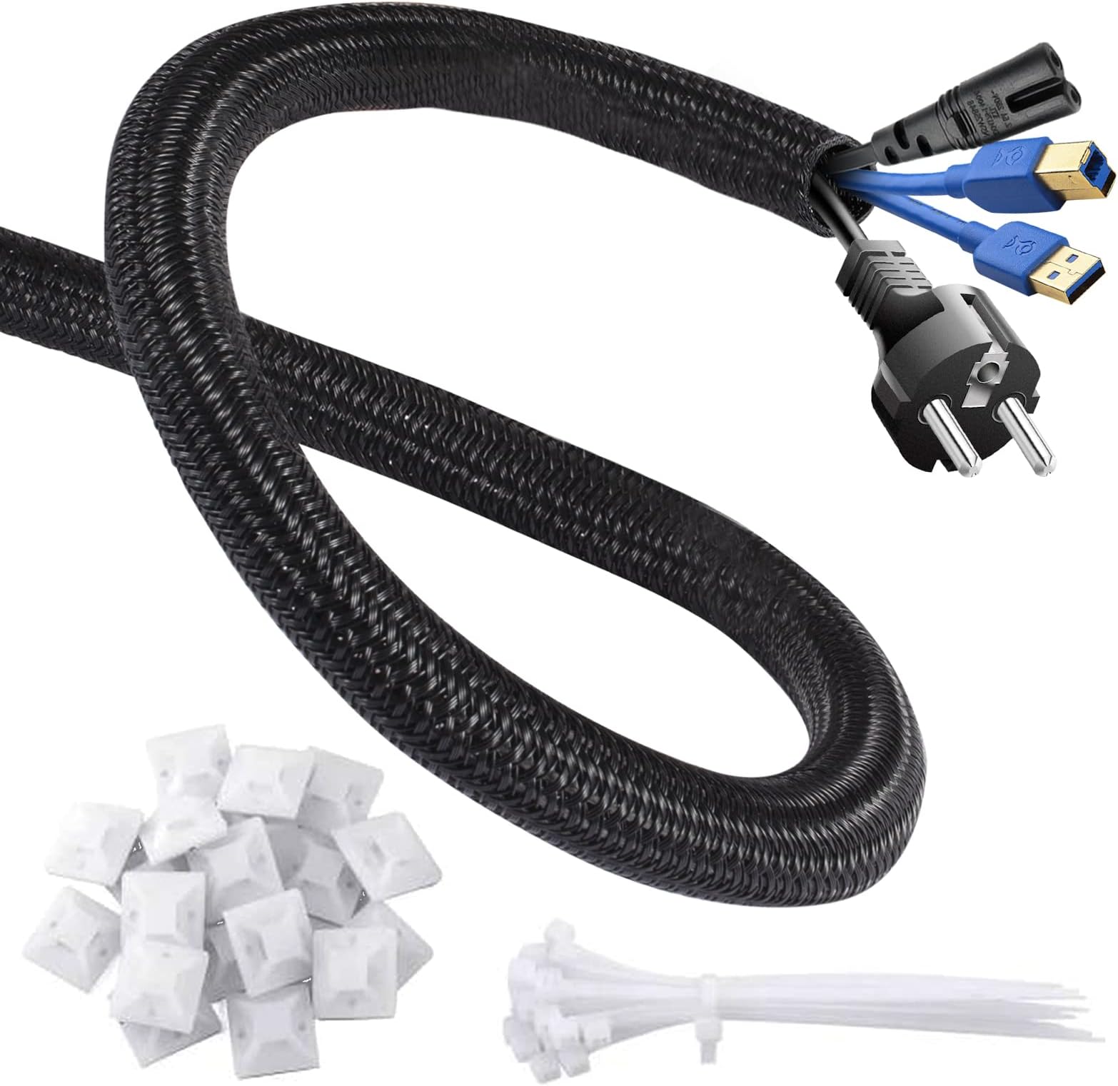 3m Gewebter Kabelmantel, Durchmesser 13mm Selbstschließend Kabelkanal ...