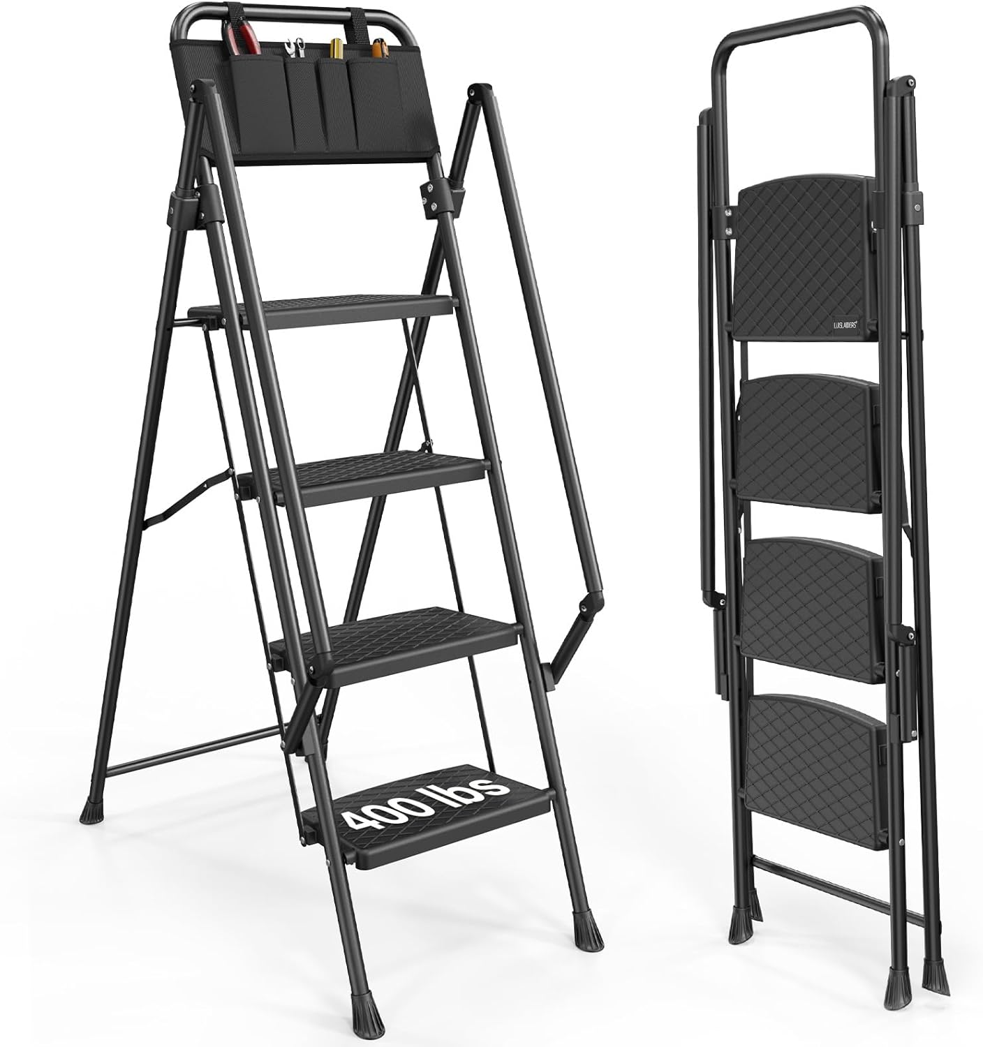 LUISLADDERS 4 Step Ladder with Handrails, Folding Step Stool with ...