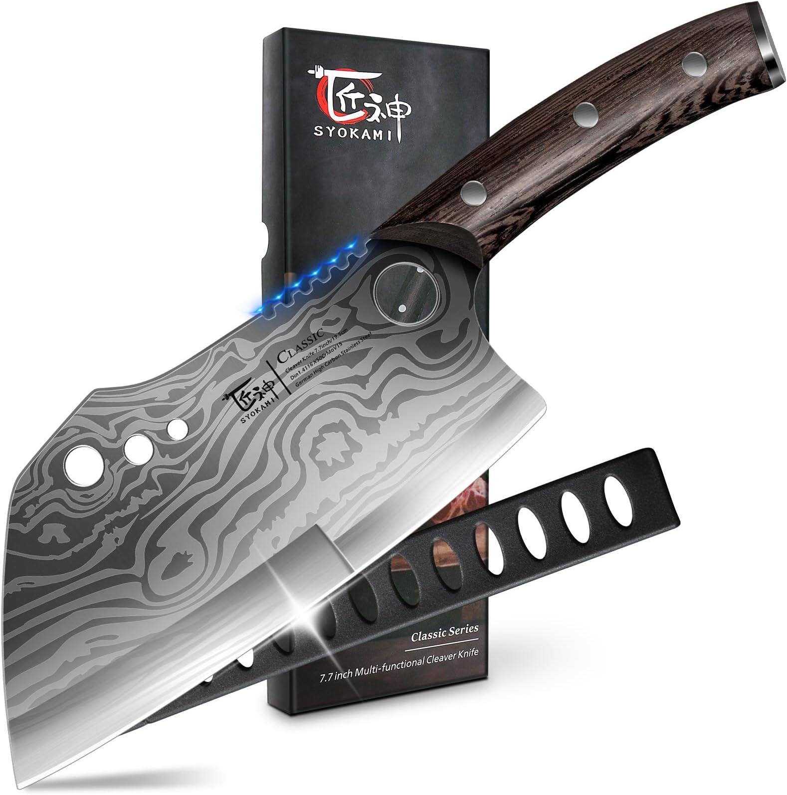 Amazon.com: HotSteel Damascus Steel 12 inch Cleaver Knife - Meat ...
