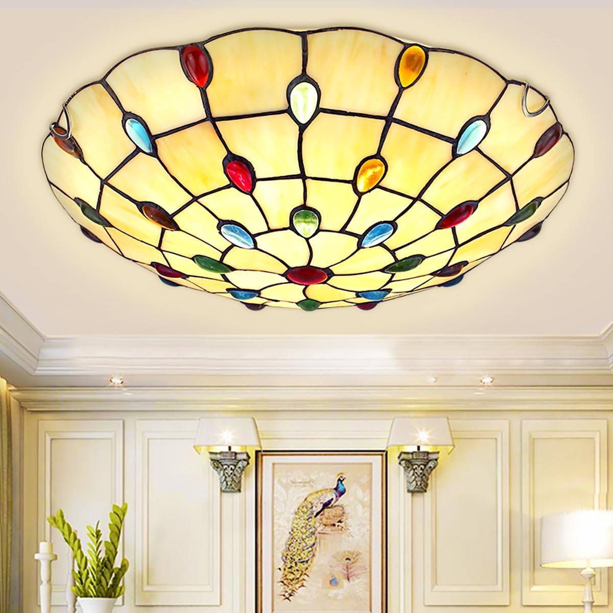 Amazon.com: MIXL- Traditional Ceiling Mount Light Bowl Shade Stained ...
