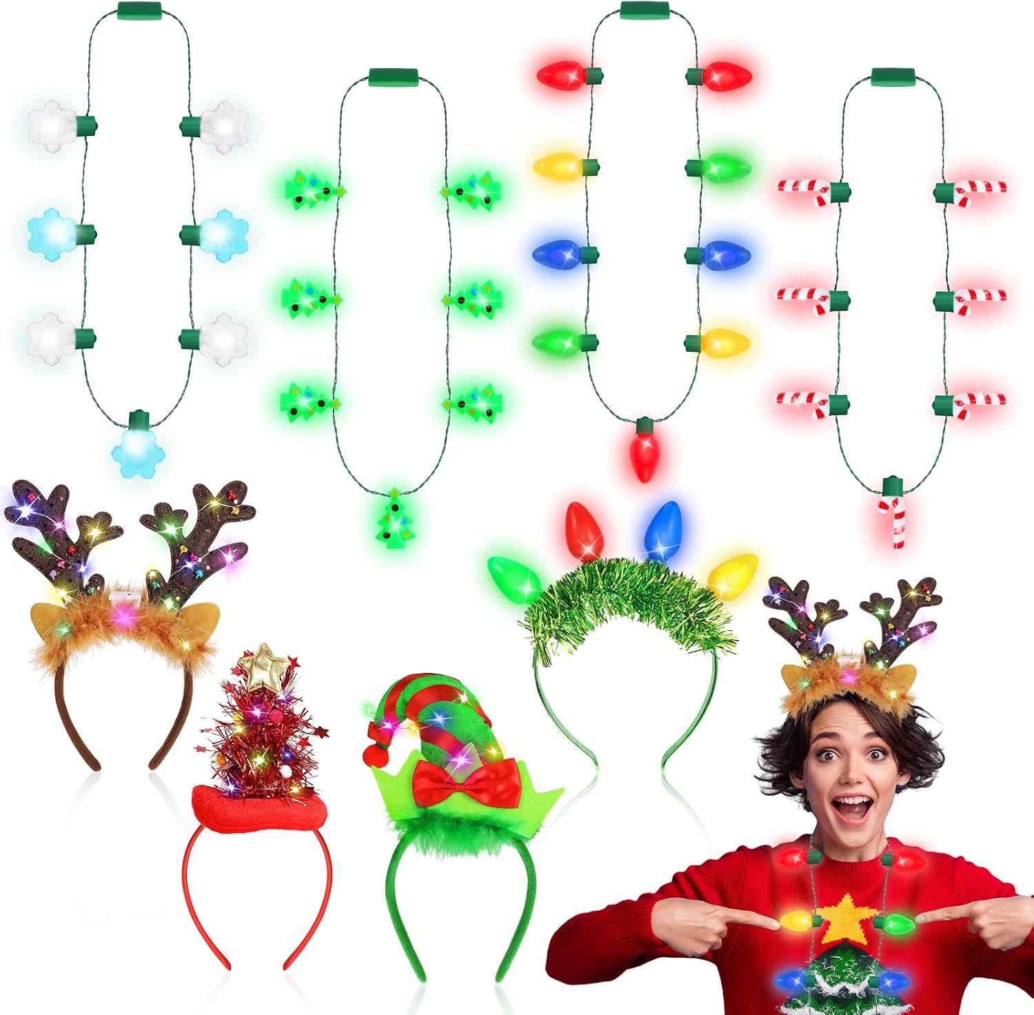 8 Pack LED Headbands & Necklaces for Adults & Kids - Light Up Party ...