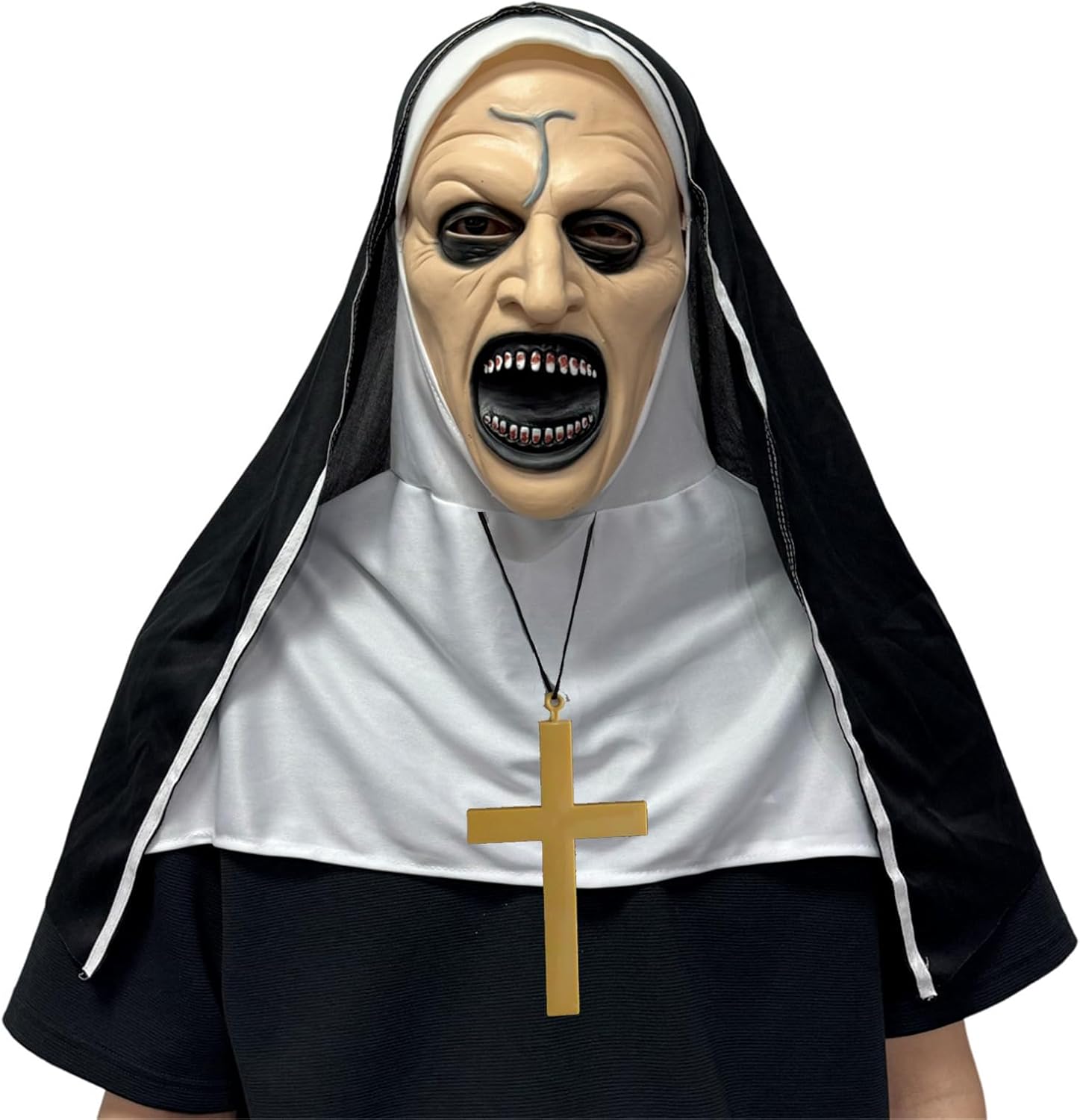 Amazon.com: Full Head Realistic Evil Nun Mask with Cross Necklace ...