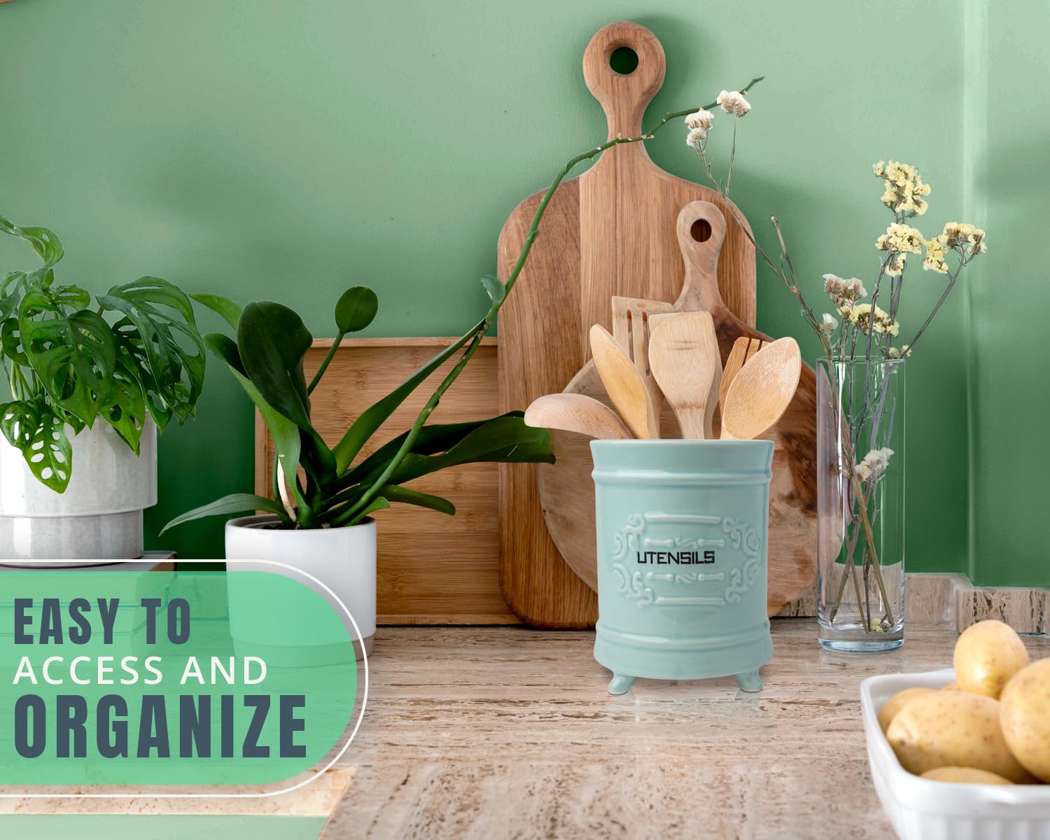 Snapklik.com : French Blue Ceramic Utensil Holder - Vintage Style ...