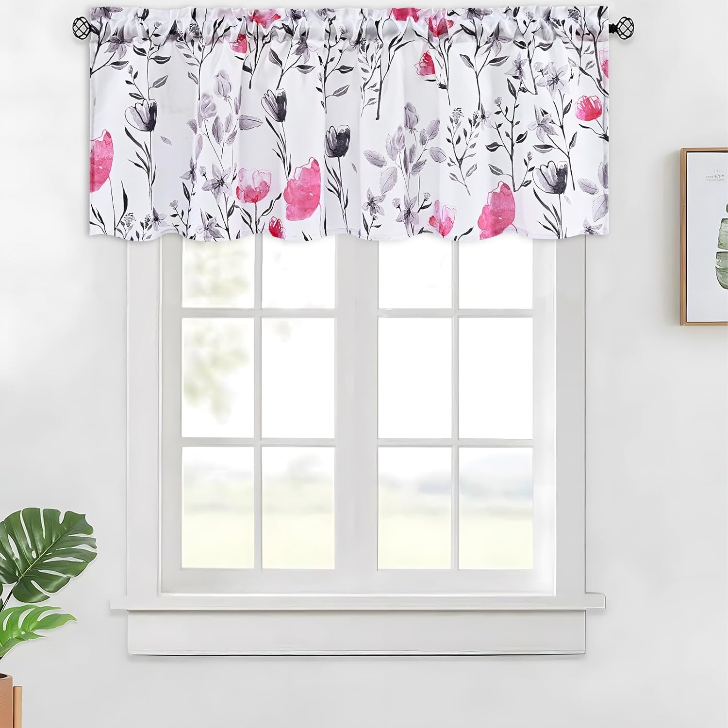 Amazon.com: Likiyol Floral Kitchen Valance Curtains Watercolor Flower ...