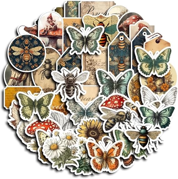 Amazon.com: Bomichi 100 Pcs Vintage Insects and Botany Stickers for ...