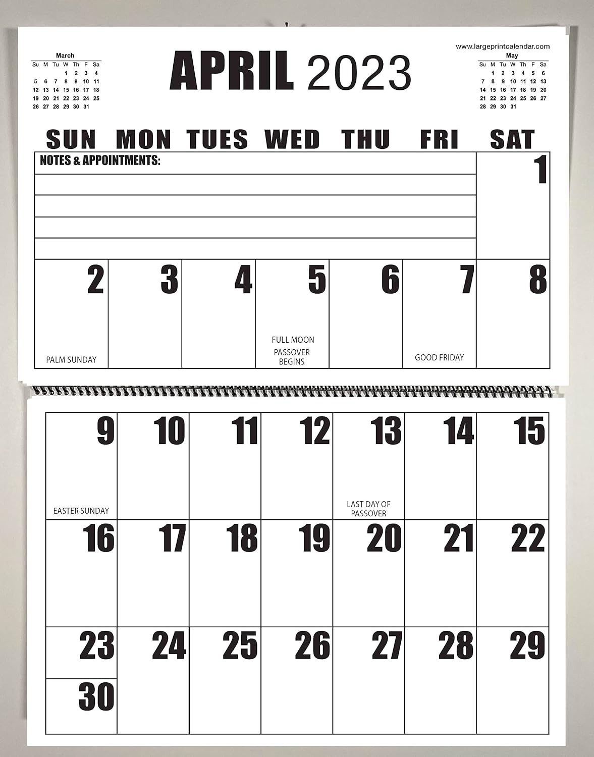 Jumbo Large Print 2023 Wall Calendar 13-Months, Spiral and Punched to ...