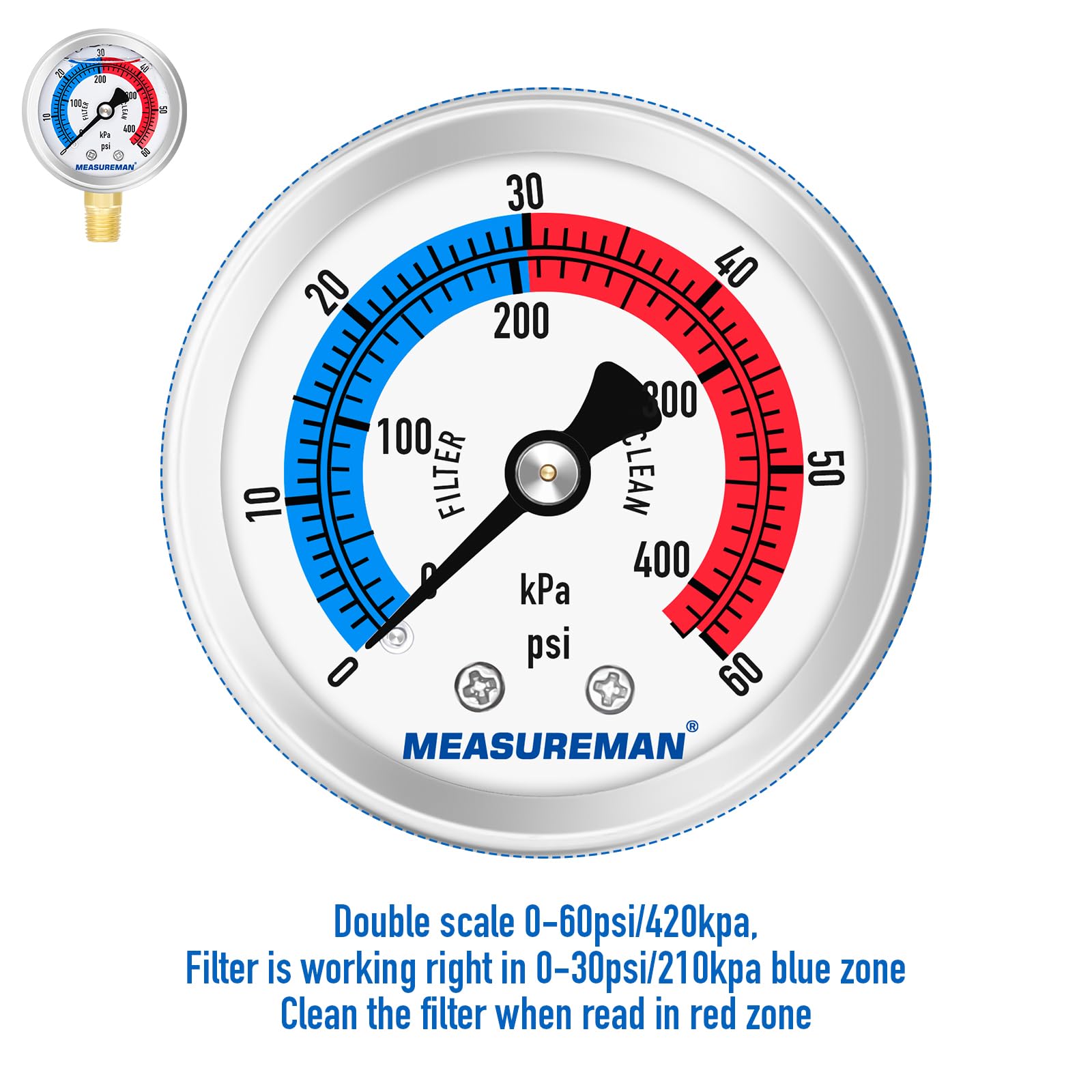 Snapklik.com : 2" Dial Size, Glycerin Filled Pool Filter Pressure Gauge ...