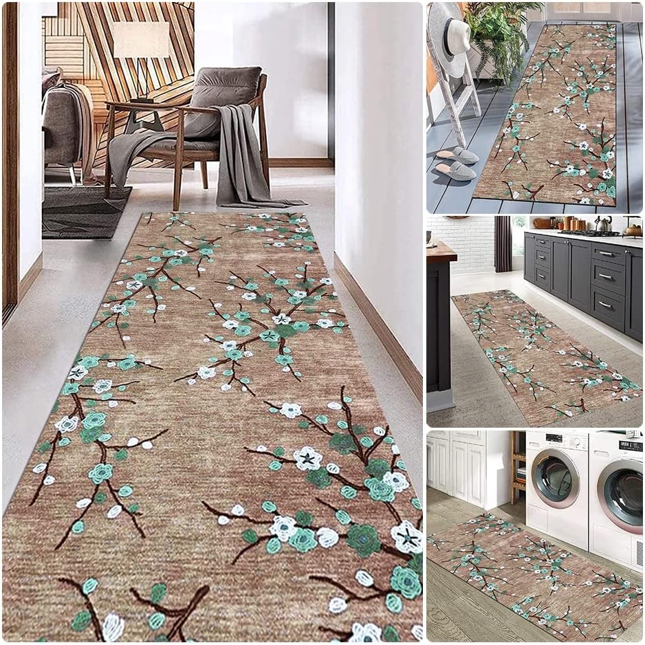 PIaol Kitchen Rug, Turquoise Runner Rugs, Hallway, Washable, Non-Slip ...