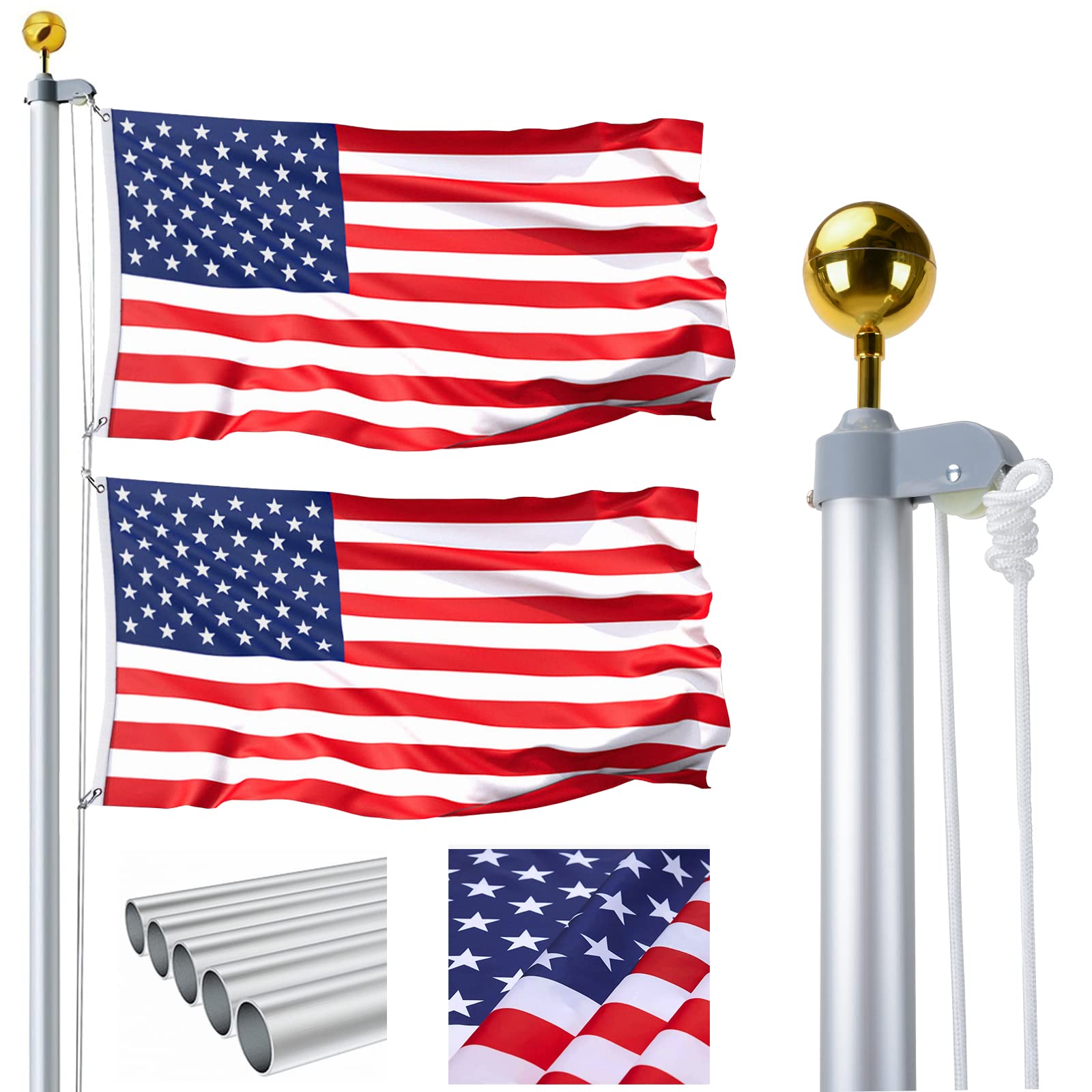 Snapklik.com : Hooomyai 25FT Sectional Flag Pole Kit, Heavy Duty ...
