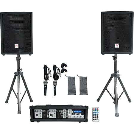 Amazon.com: Rockville Package PA System Mixer/Amp+10" Speakers+Stands ...