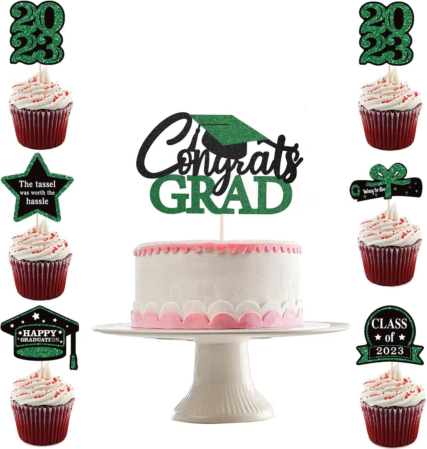 Amazon.com: Graduation Party Cupcake Toppers Decorations,Green Glitter ...