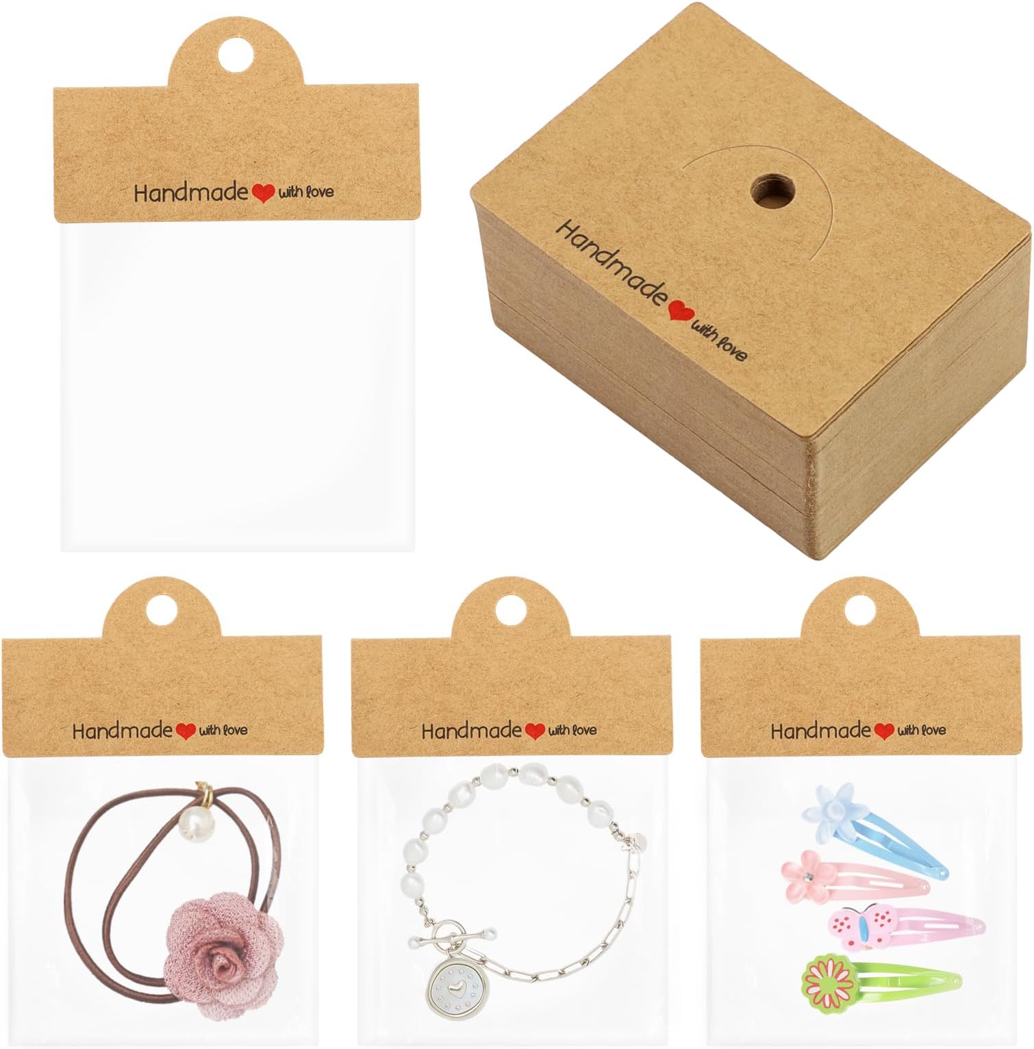 Amazon.com: Lesnala 150 Set Jewelry Package Bags with Kraft Hanging ...