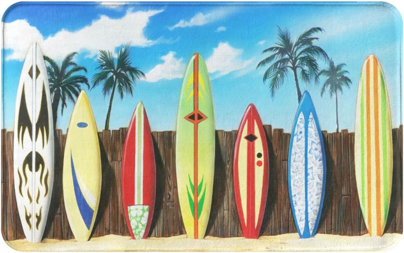 Amazon.com: Beach Surfboard Tropical Bathroom Rugs Funny Soft Bath Mat ...