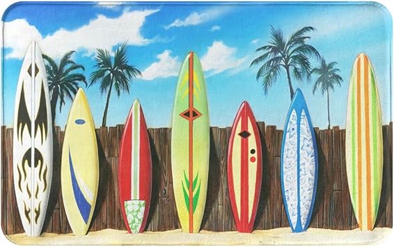 Amazon.com: Beach Surfboard Tropical Bathroom Rugs Funny Soft Bath Mat ...
