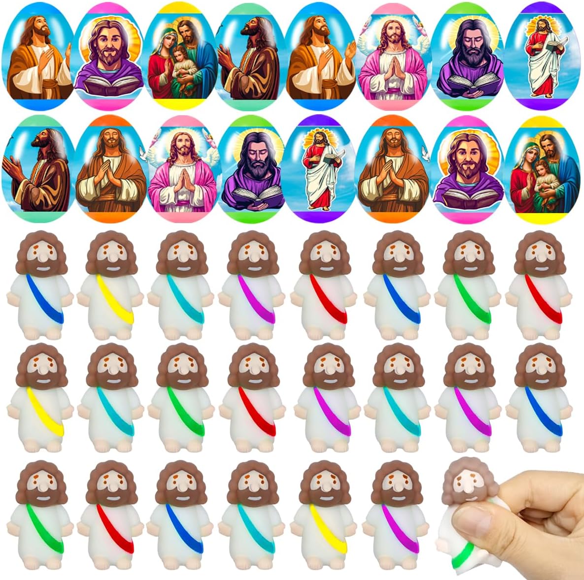 Amazon.com: Cherislpy 12 Pieces Prefilled Easter Eggs with Mini Jesus ...