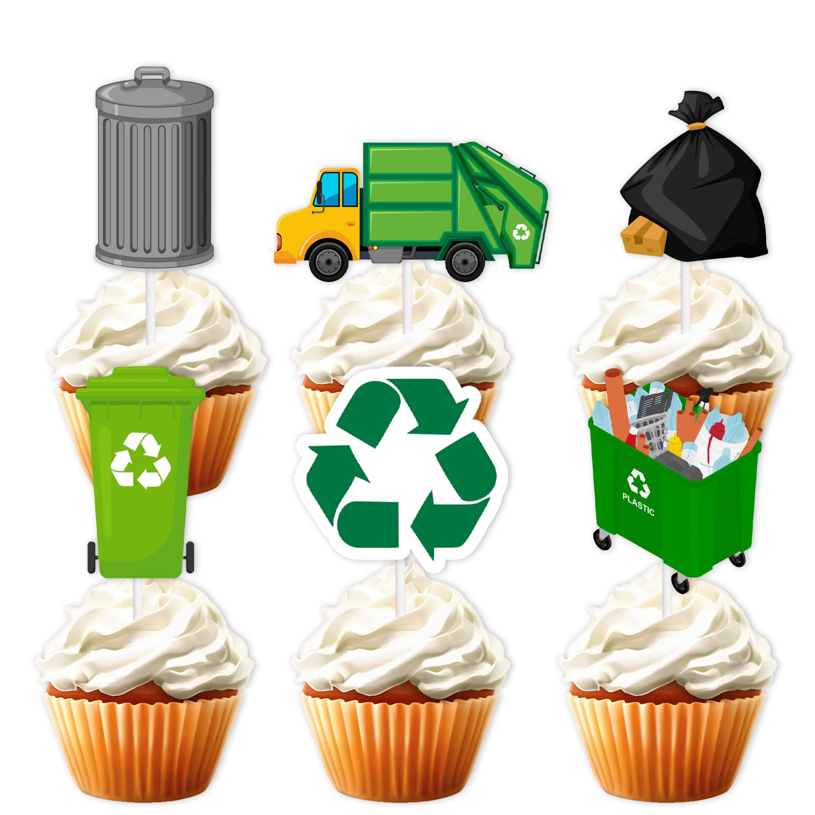 Amazon.com: 18pcs Green Glitter Truck Trash Cans Dessert Cupcake Topper ...