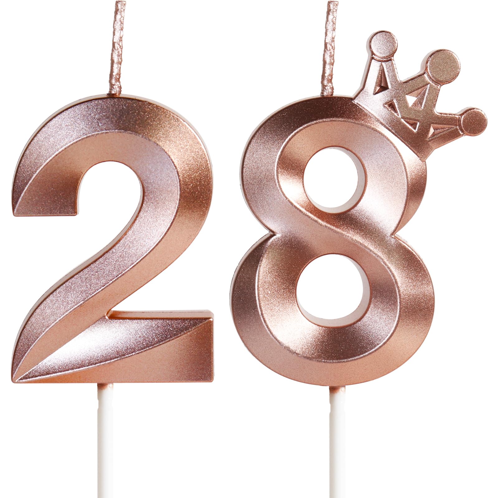 Amazon.com: 28th Birthday Candles for Cake, Number 28 Rose Gold Candles ...