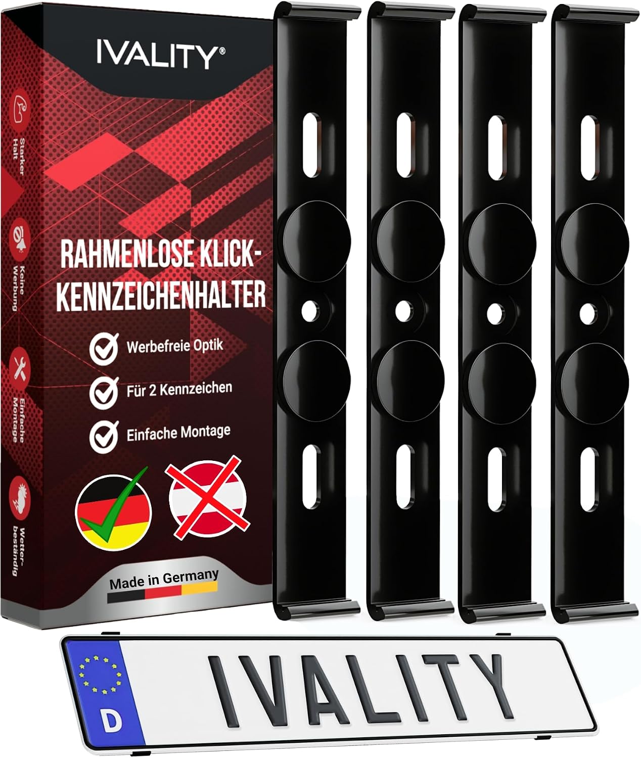 IVALITY® Kennzeichenhalter Rahmenlos - Nummernschildhalterung für 2X ...