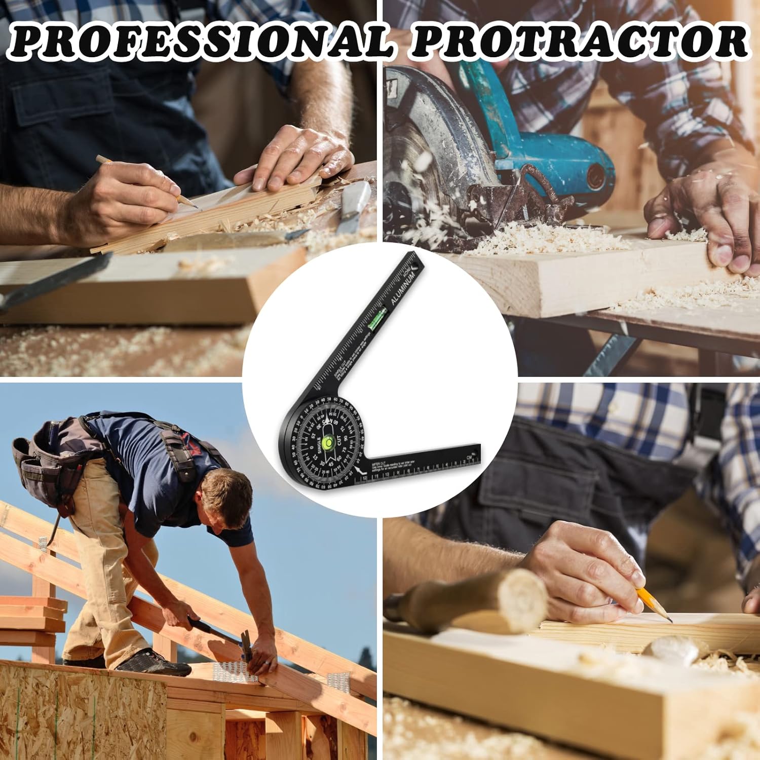 JEBELE Miter Saw Protractor with Length Scale & Level Indication Gauge ...