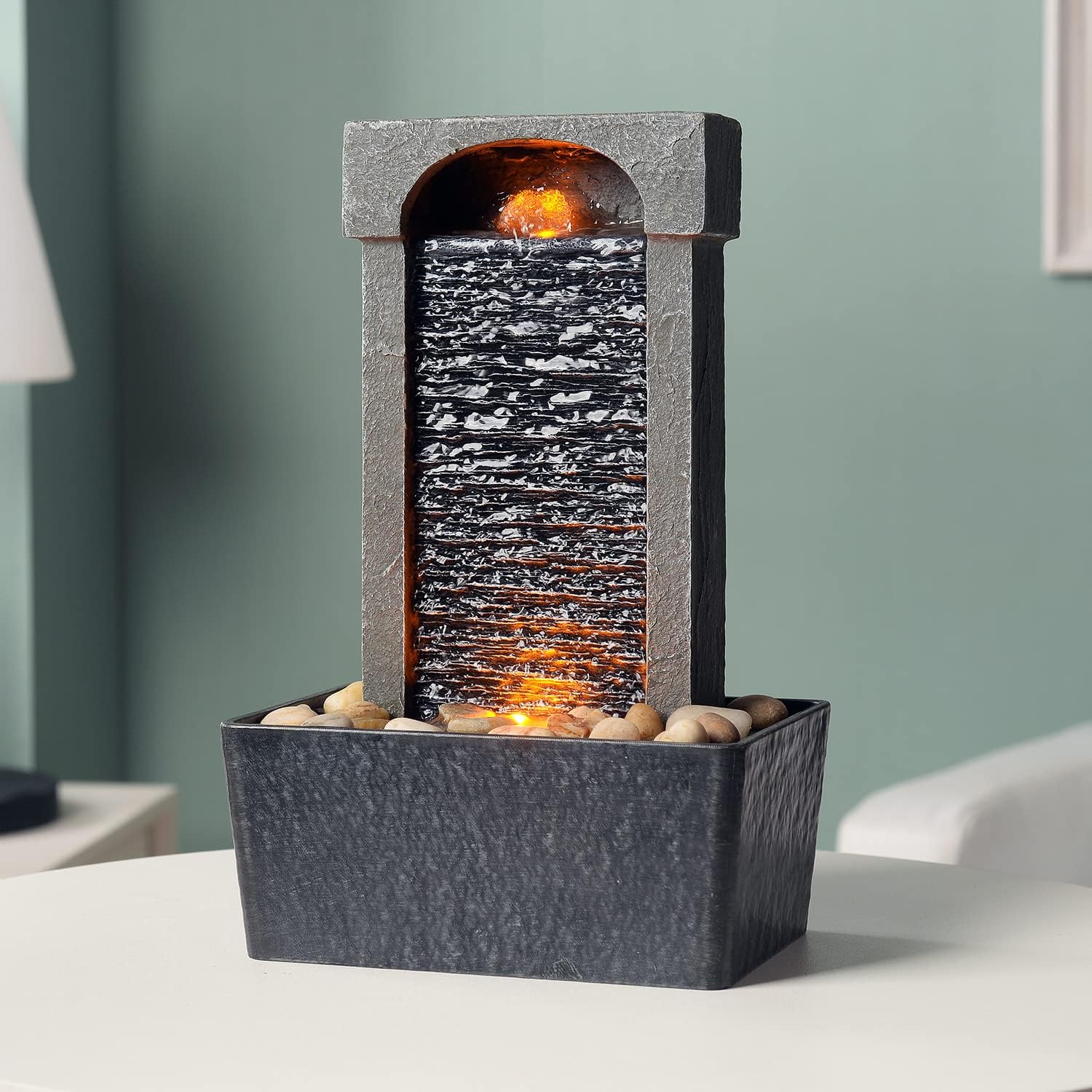Amazon.com: GOSSI Straight Slate Tabletop Fountain - LED Light ...