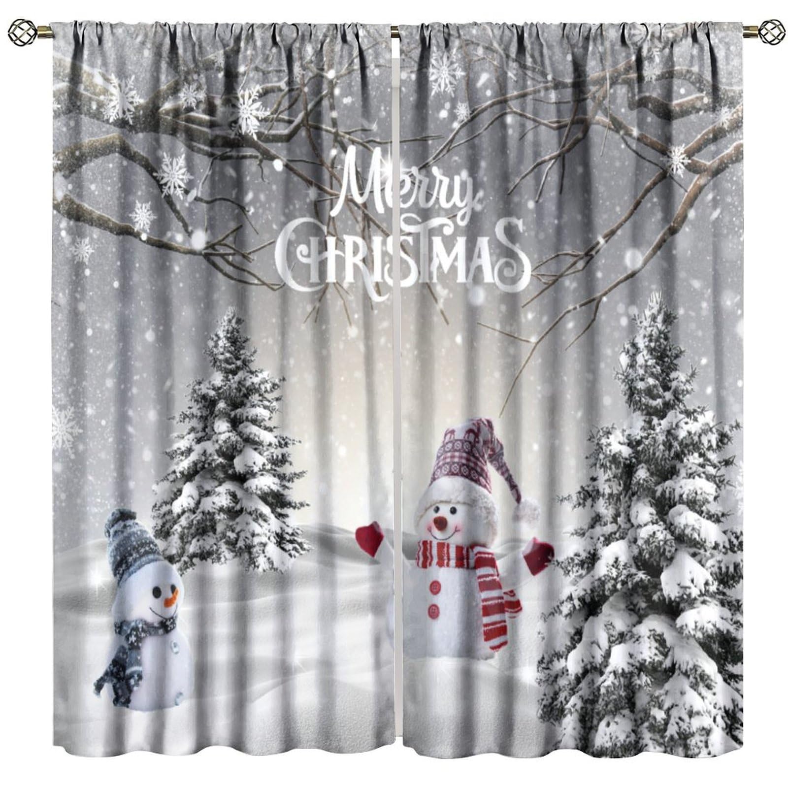 Amazon.com: Merry Christmas Winter Snowman Curtain, Xmas Tree Snowman ...