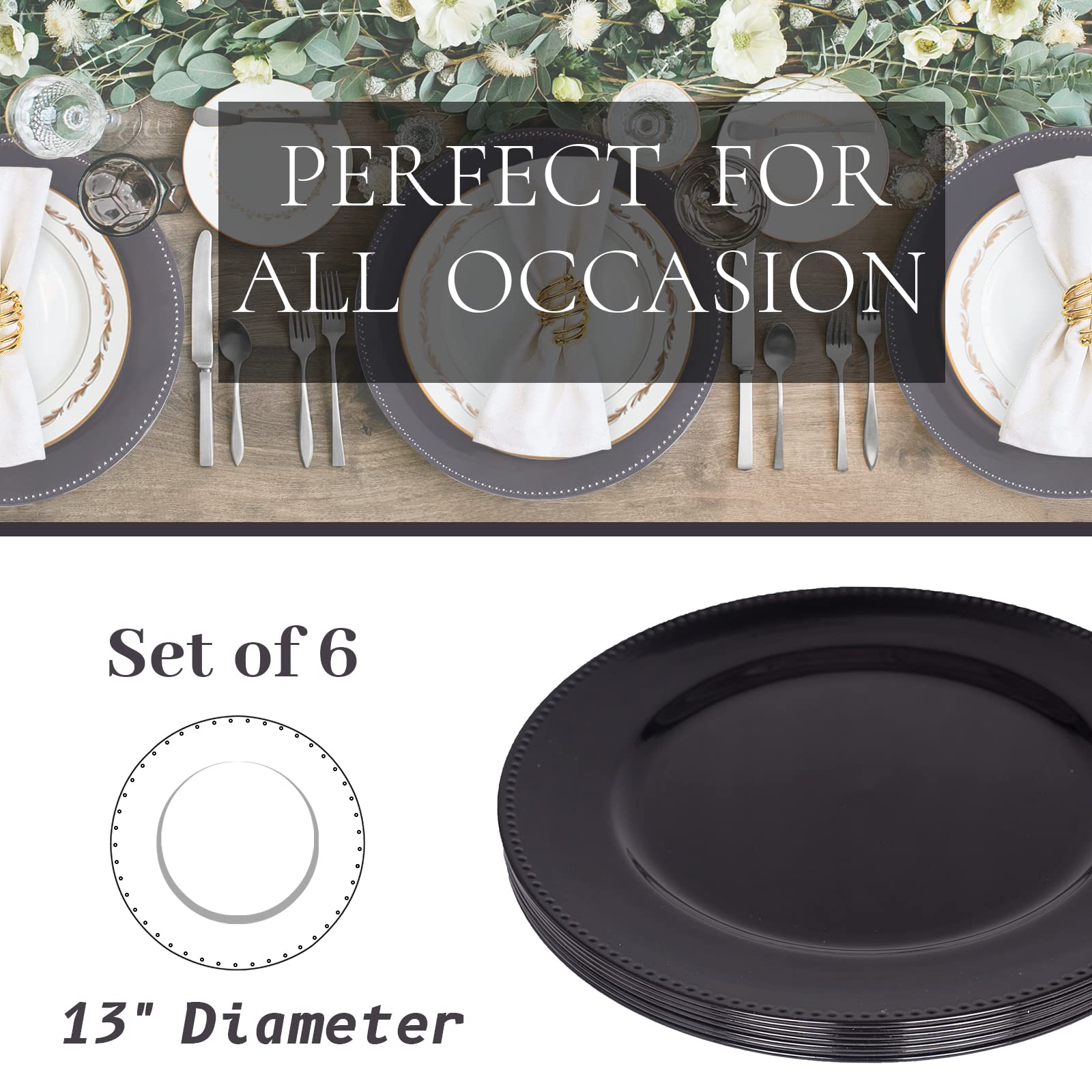 Snapklik.com : 13" Round Charger Plates, Black Beaded Charger Plates ...